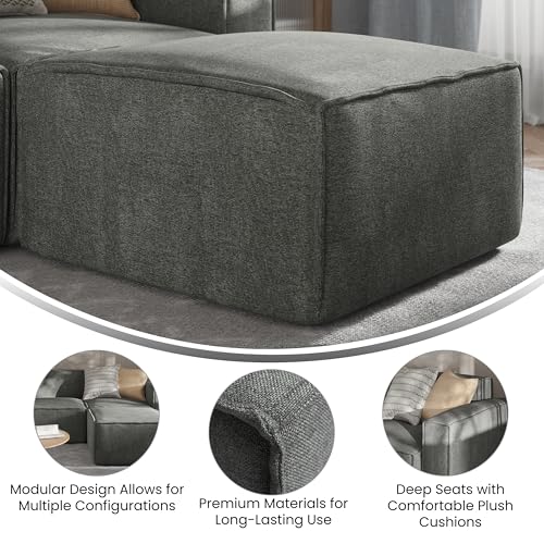 Flash Furniture Bridgetown Fabric Ottoman Module for Sectional Sofa, Customizable Modular Couch Ottoman, Dark Gray