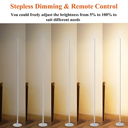 DENGALA Modern Corner Floor Lamp - 3000K-6000K LED Standing Lamp - Minimalist Dimmable Floor Lamp with Remote Control for Living Room, Bedroom (White)
