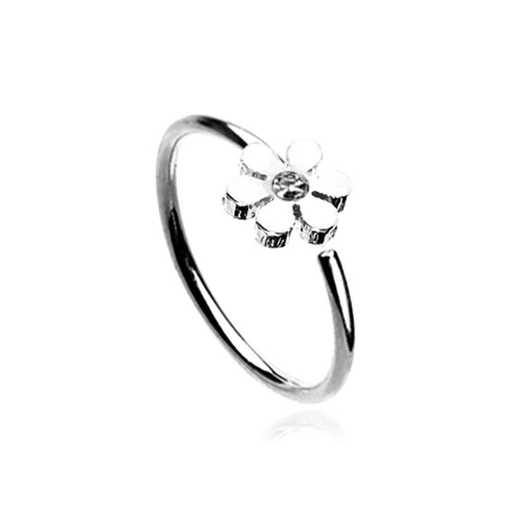 Covet Jewelry Flower Gem Bendable Steel Nose Hoop (20 GA (0.8mm), Length: 3/8" (10mm))