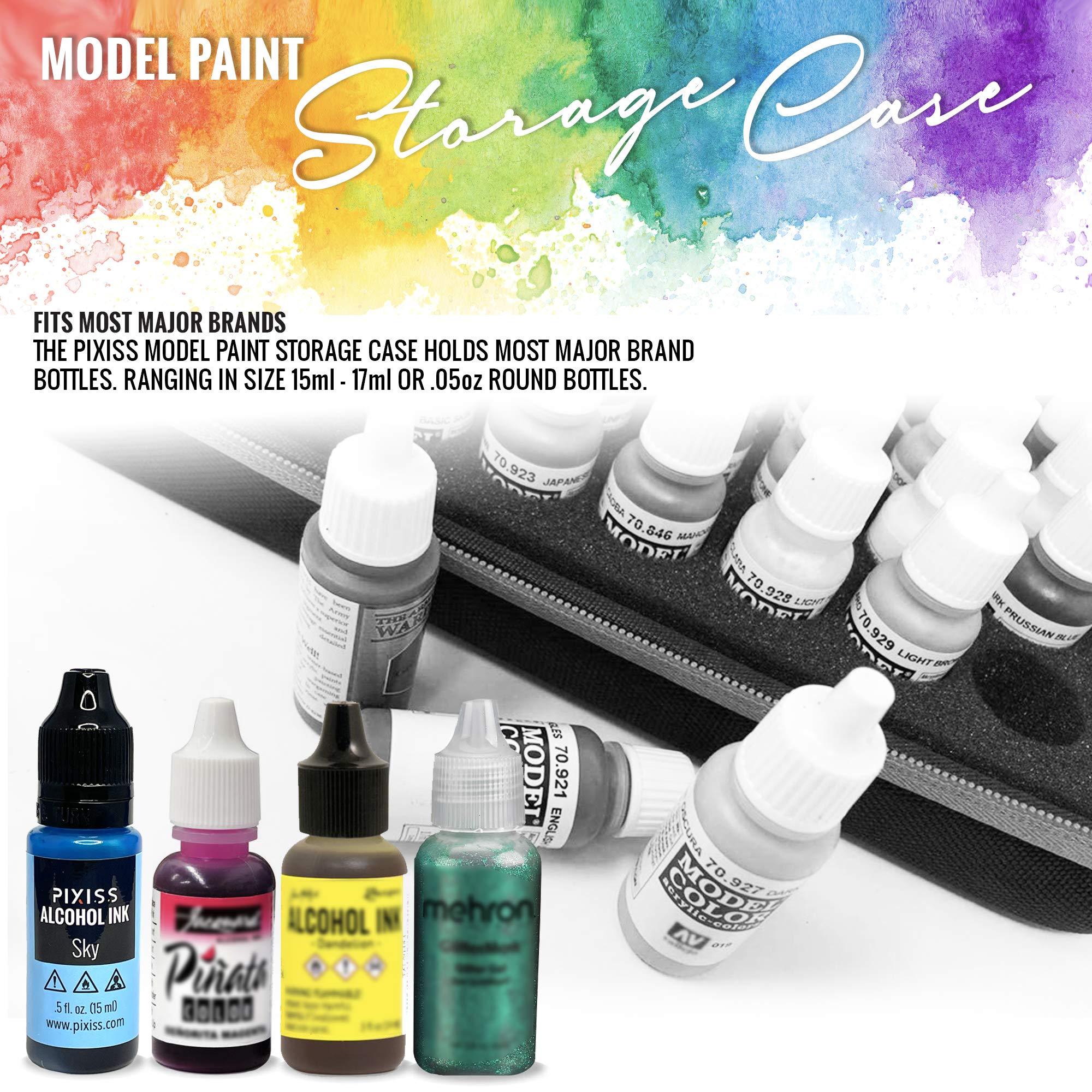 Pixiss Model Paint Storage Case Acrylic Paint Organizer Holder Tray Works with Round Top Hobby Paint Brands, Paint Rack or Paint Holder 60 Slots with 6 Fine Detail Miniatures Paint Brushes