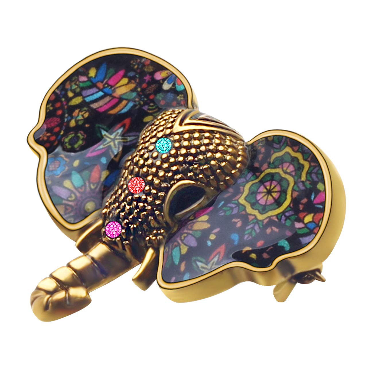 DUOWEI Metal Enamel Shiny Rhinestone Elephant Brooch Elegant Animals Pin Lapel Clothes Scarf Women Teens Jewelry Gift (Multicolor)