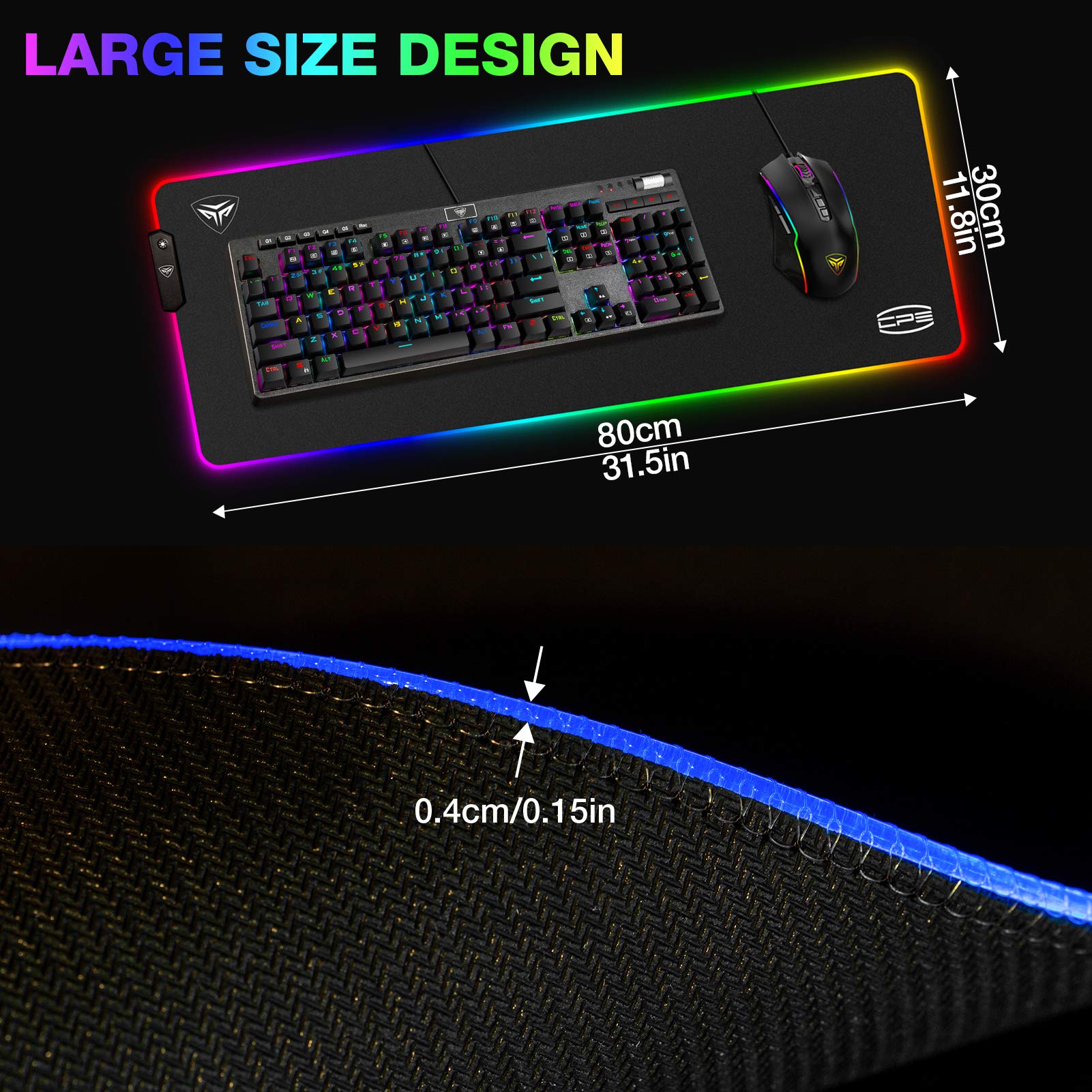 CP3 RGB Gaming Mouse Pad XXL 12 Lighting Modes Mouse Mat Large Anti-Slip Rubber Base and Waterproof PC Gaming Pad for Game and Work, 31.5 X 11.8 Inch