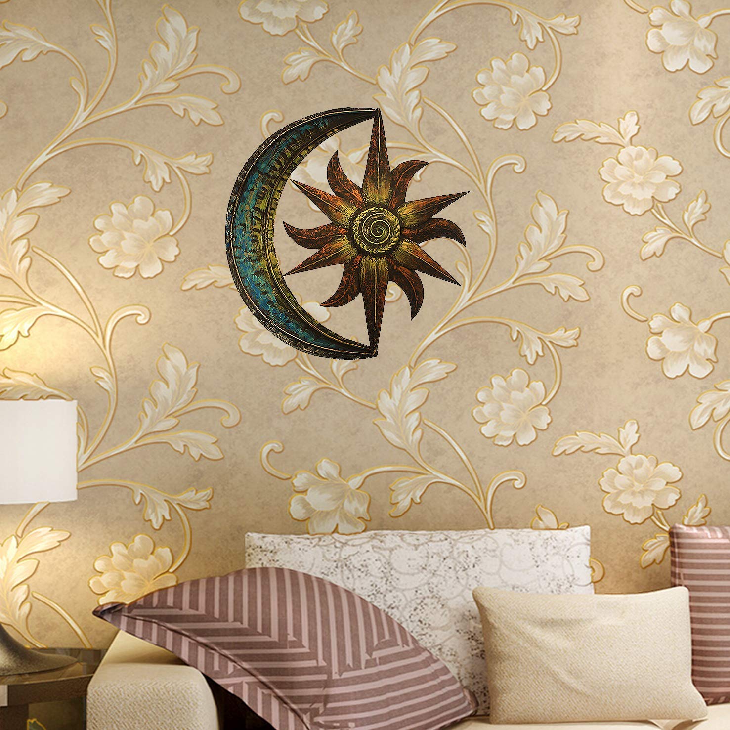 CRAFIA Celestial-Themed Metal Wall Décor | Hand Painted Metal Wall Art |Moon Star Shape Iron showpiece | Metal Wall Décor Ideas.