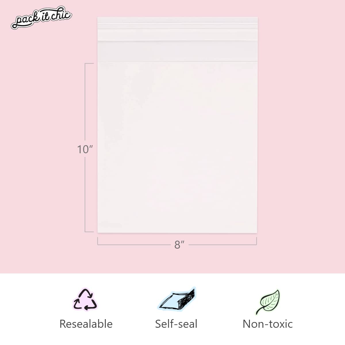 Pack It Chic - 8β X 10β (1000 Pack) Clear Resealable Cello Poly Bags - Fits 8X10 Prints, Photos, Artwork - Self Seal