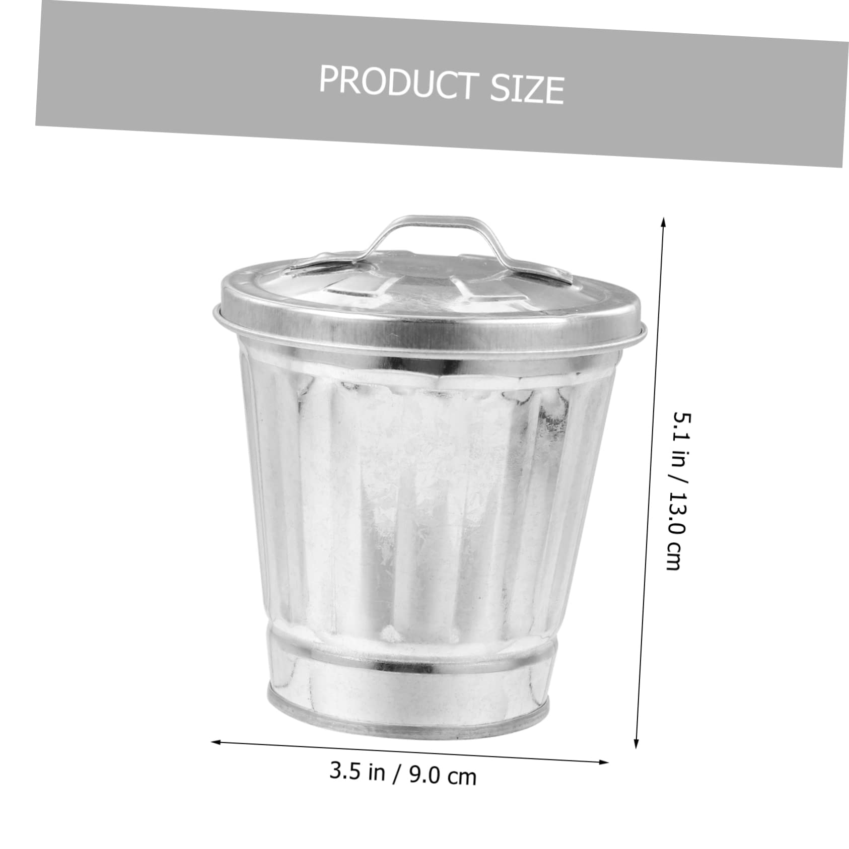 HOMSFOU 2pcs Tin Bucket with lid Litter Container Vintage Utility Pail dust bin Garbage Bucket Table Trash can Mini pots Countertop Trash Container Plant Office Galvanized Iron Miniature