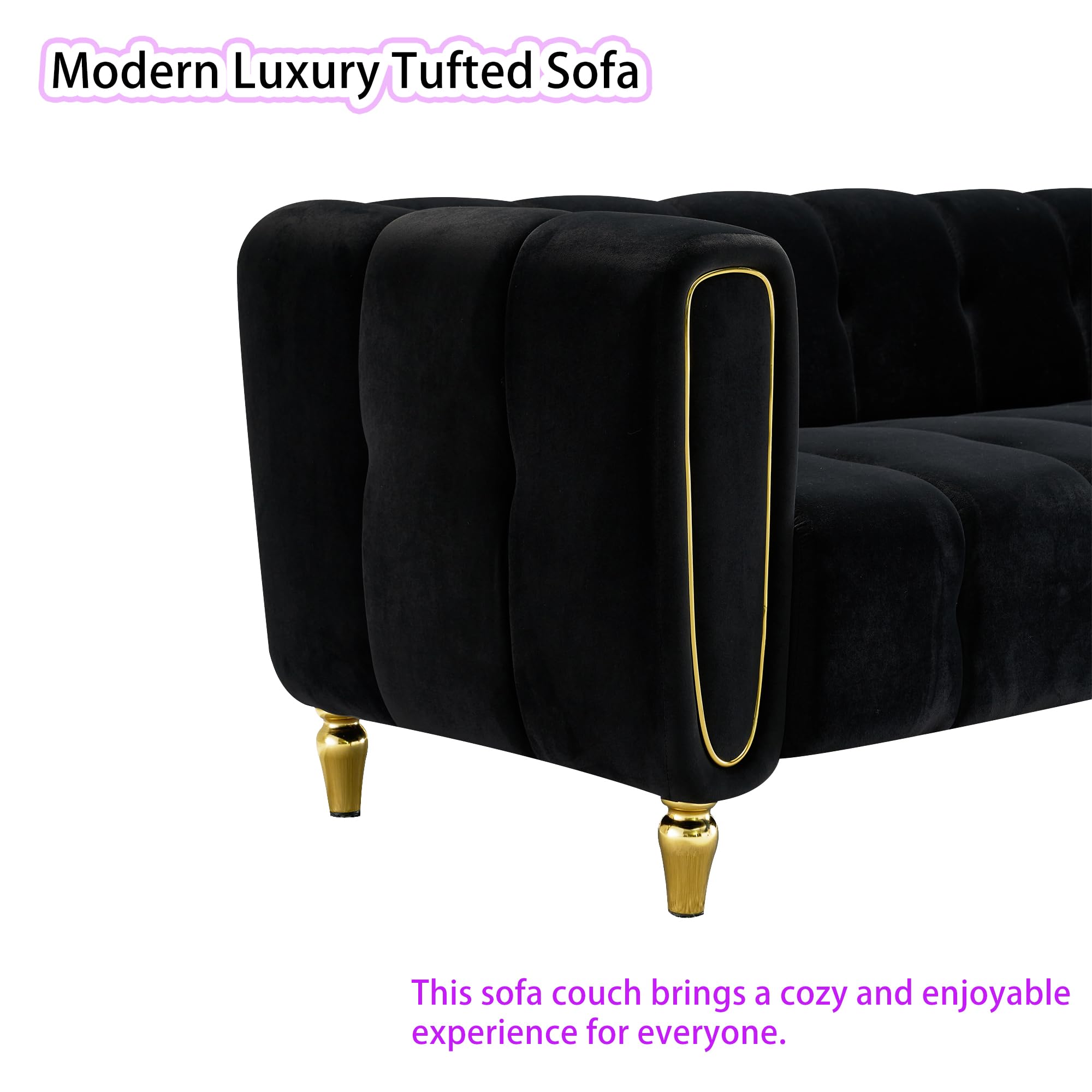 Homtique Modern Sofa for Living Room, Oversized Sofa-83inch Comfy Velvet Sofa, Channel-Tufted Design Couch Deep Seat for Bedroom, Studio, Office (Black)