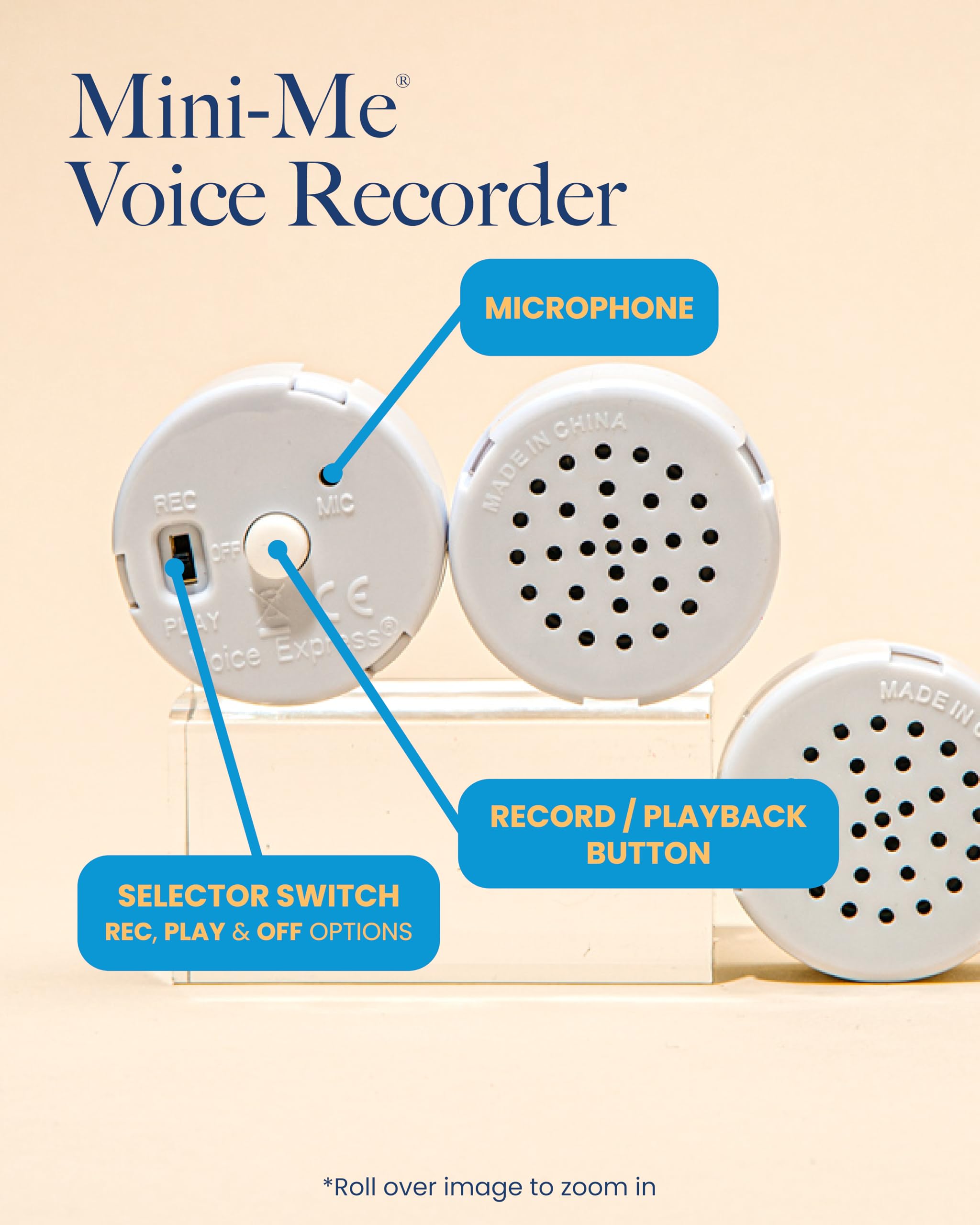 VoiceGift 60 Second Multi-Message Voice Recorder, Record Custom Messages for Plush Toy, Stuffed Bear Toy, Baby Doll Toy, and Pillow - 1 Pack