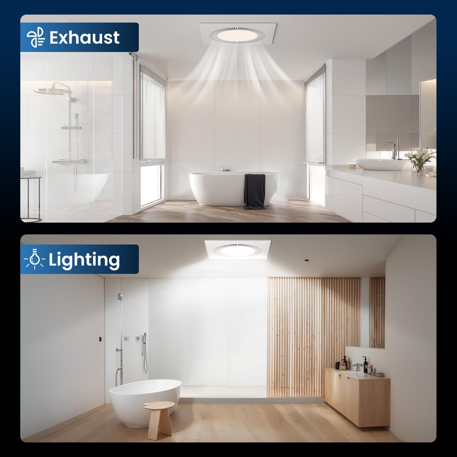 Hon&Guan Bathroom Exhaust Fan with Light, Quiet Square Bathroom Vent Fan with Adjustable LED Light 3000K/4500K/6500K, 110 CFM, 1.0 Sones, Bathroom Fan with Light for Home Bath Hotel