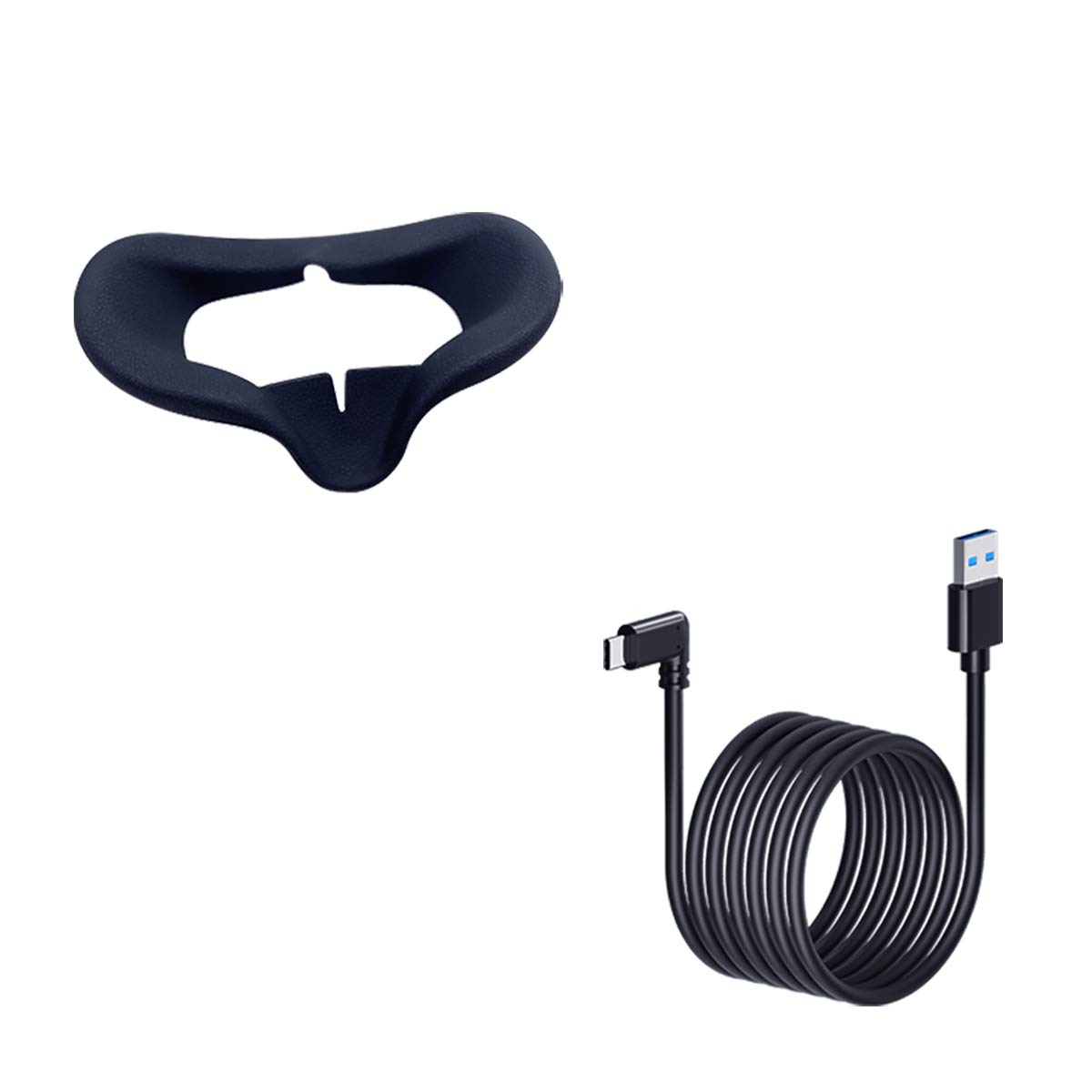 dethinon Link Cable 10ft, Compatible for Oculus Link Cable & VR Face Silicone Cover Mask Compatible for Oculus Quest Face Cushion Cover Sweatproof Lightproof 2in1