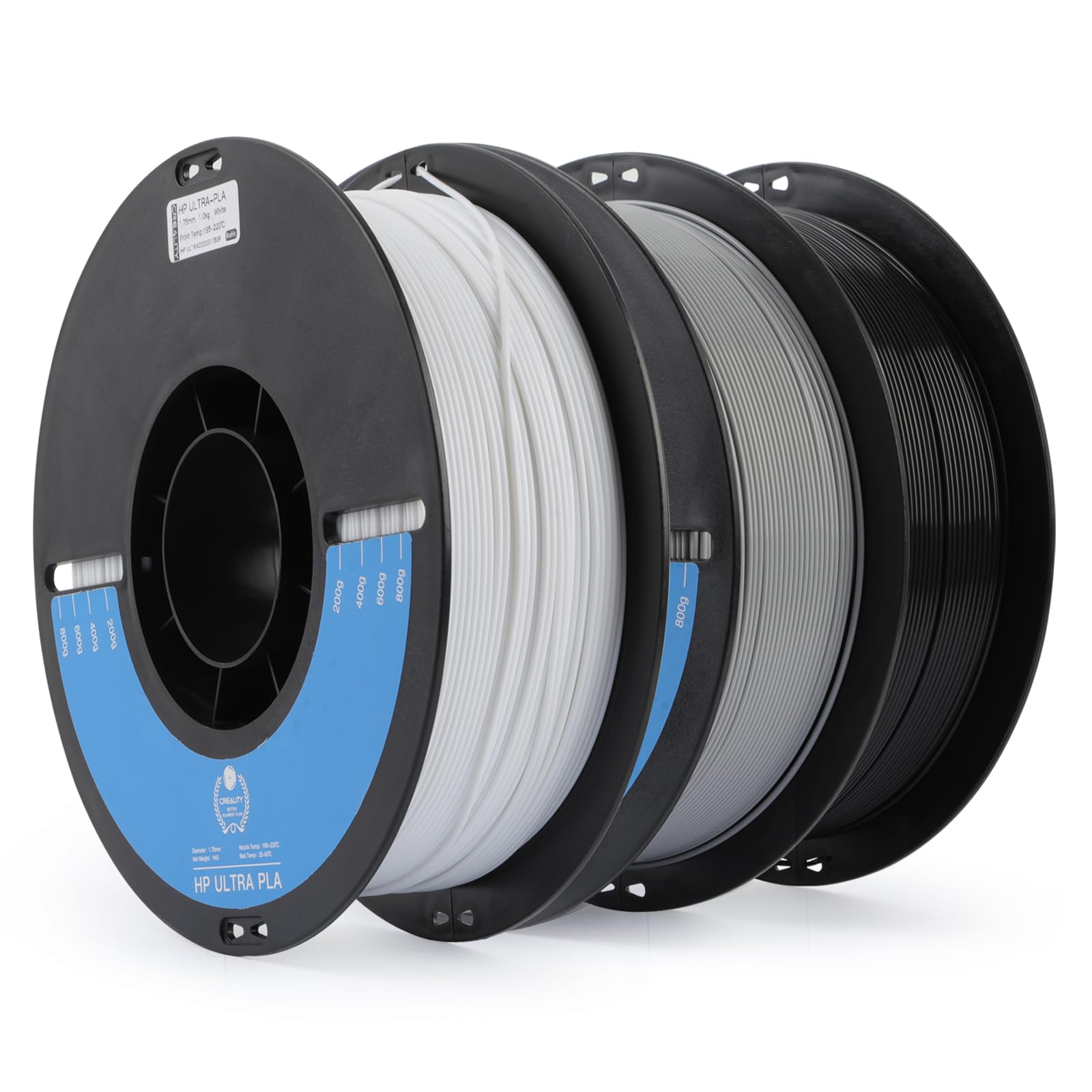 Creality 3D Printer PLA Filament Bundle, 3KG(3.3lbs) Spool, PLA Filament 1.75mm, 3D Printer BASF PLA Filament Bundle, White+Black+Grey