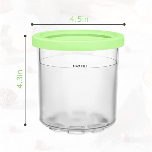 Creami Pints and Lids - 4 pack, for Ninja Creami,16 OZ Icecream Container Reusable,Leaf-Proof Compatible with NC299AMZ,NC300s Series Ice Cream Makers