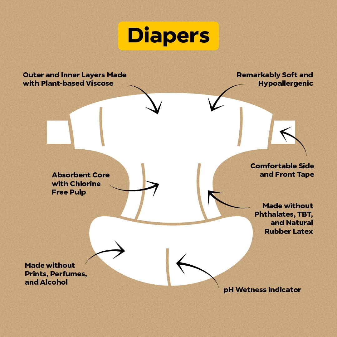 DYPER Viscose from Bamboo Baby Diapers Size 2, 56 Count, Unscented, Hypoallergenic, Plant-Based Materials, Absorbent, Safe, Versatile, Responsible