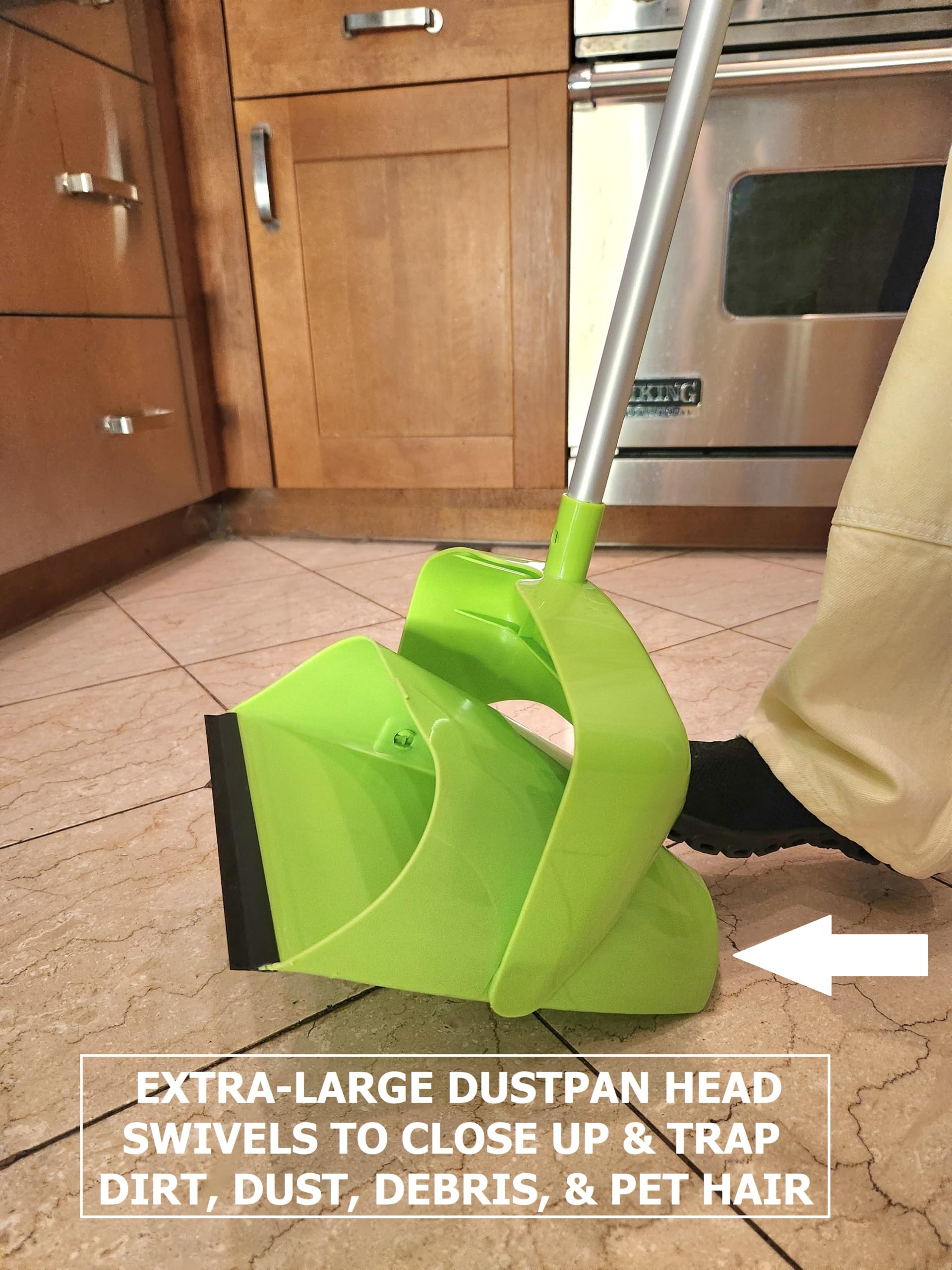 PortoTrash Broom and Dustpan Set for Home, Angled Broom and Upright Dustpan with Extendable Poles, Long Handle Broom and Dustpan Set for Kitchen, Portable Dustpan Combo for Sweeping RV