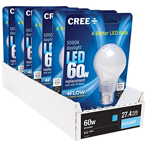 Cree BA19-08050OMB-12DE26-3_120 60W Equivalent 5000K A19 LED Light Bulb with 4Flow Filament Design (8 Pack), Daylight