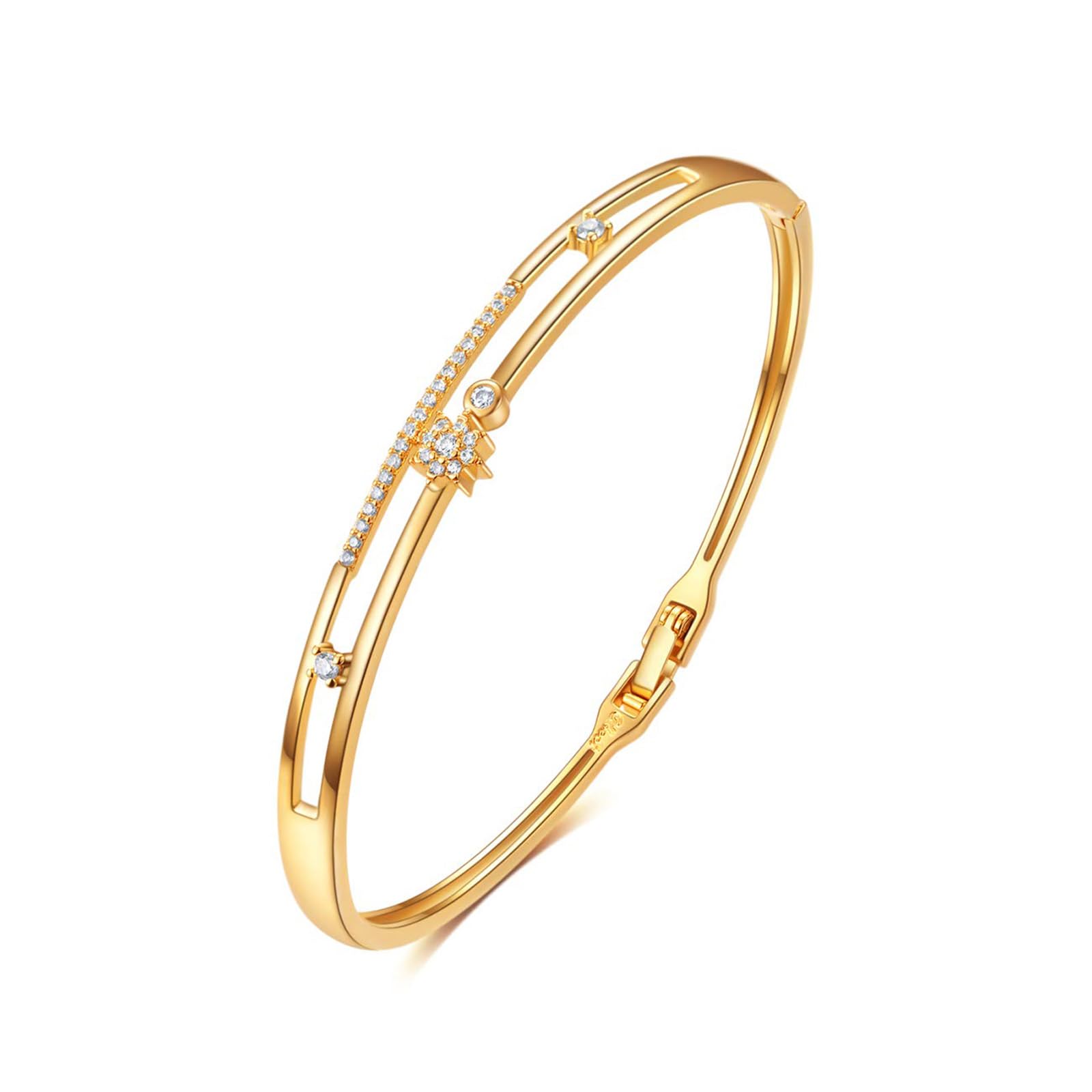E Gold Bracelets for Women, 14K Gold Plated Bangles Bracelets with Cubic Zirconia Stones Lightweight Everyday Jewelry for Valentine's Day Wedding Birthday