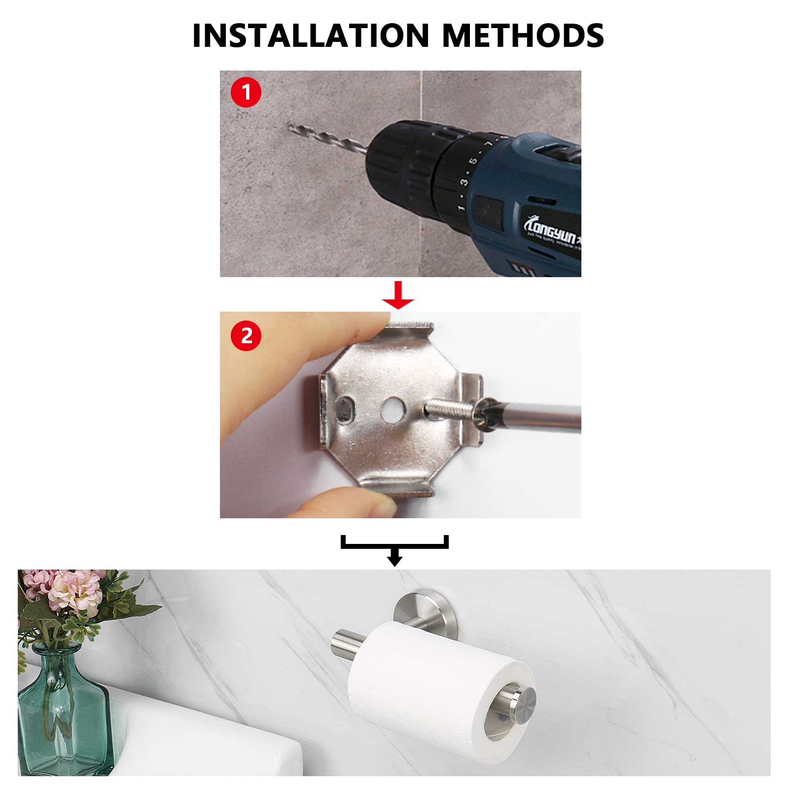 NearMoon Bathroom Toilet Paper Holder, Premium SUS304 Stainless Steel Rustproof Wall Mounted Toilet Roll Holder for Bathroom, Kitchen, Washroom (1 Pack, Brushed Nickel)