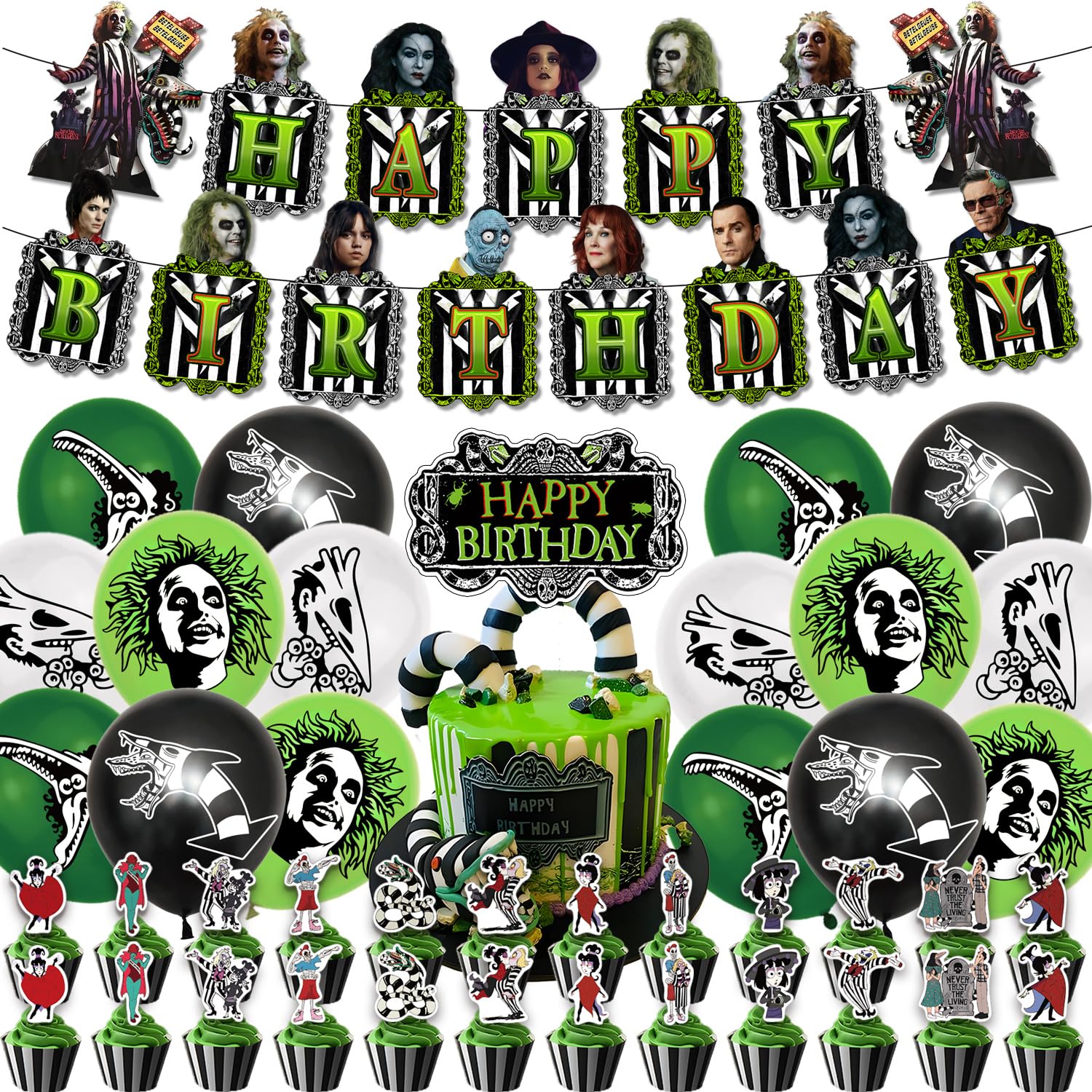 Horror Birthday Party Decorations, Halloween Birthday Party Decorations Set Include Balloons, Banner, Cake Toppers and Cupcake Toppers for Halloween Birthday Decorations