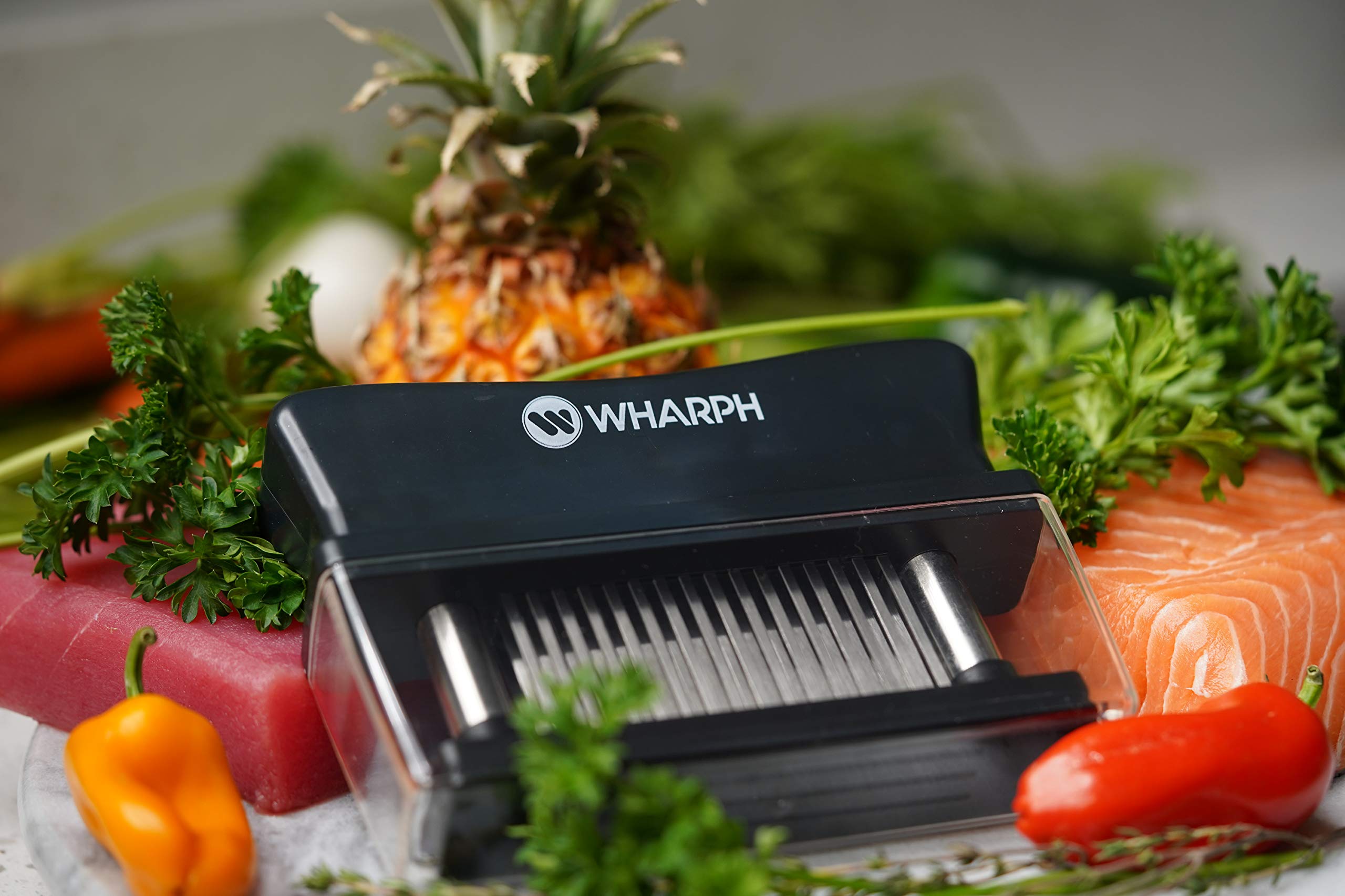 WHARPH Premium Meat Tenderizer - Manual Hand Held Heavy Duty and Dishwasher Safe 48-Blade Stainless Steel Razor Pin Press Kitchen Tool -Great for Tenderizing Beef Pork Chicken BBQ Steak Marinade