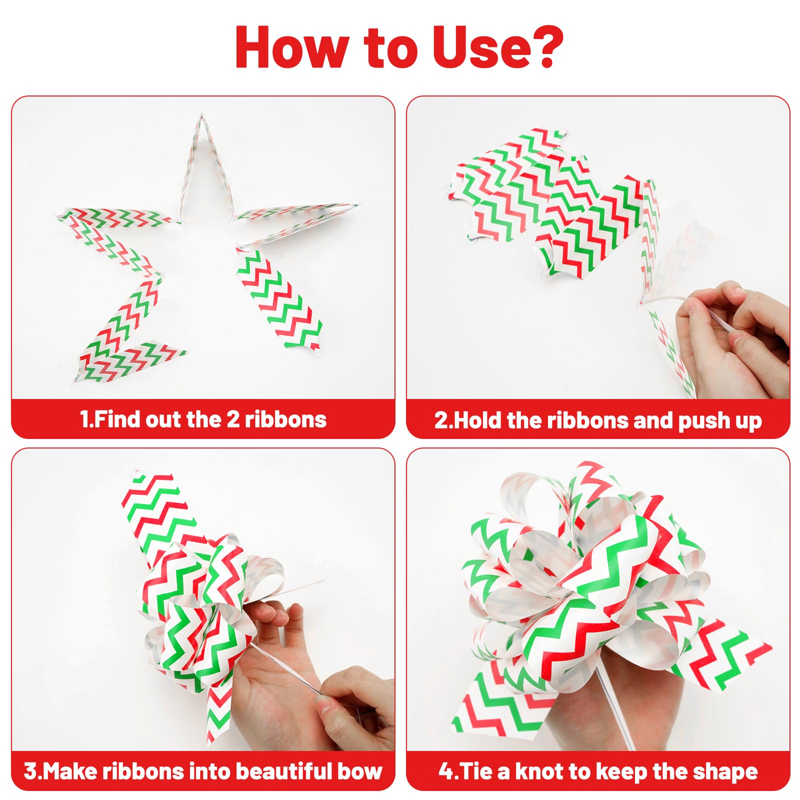KINGLAKE Christmas Pull Bows 24PCS Bows for Gift Baskets Wrapping Large 5β Wide Christmas Tree Bows for Present Wrap, 12 Multicolor Christmas Bows
