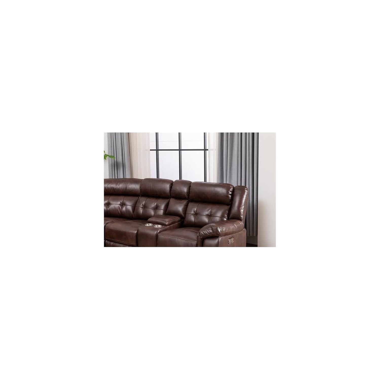 Kingway Furniture Arvelli 100" Power Reclining Faux Leather Sectional in Brown