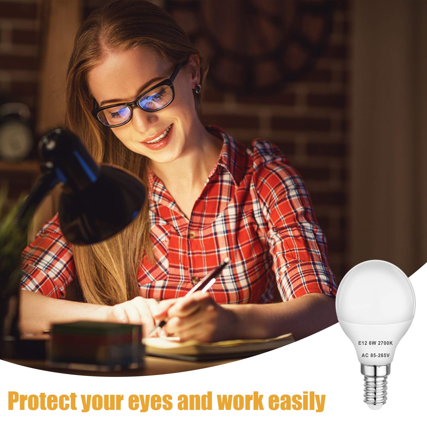 E12 LED Light Bulbs 6W for Ceiling Fan, 60W Equivalent Warm White 2700K Candelabra Round Light Bulbs, Small Base LED Chandelier Golf Ball Light Bulbs, Flicker Free, Not Dimmable, 600LM, 6 Pack
