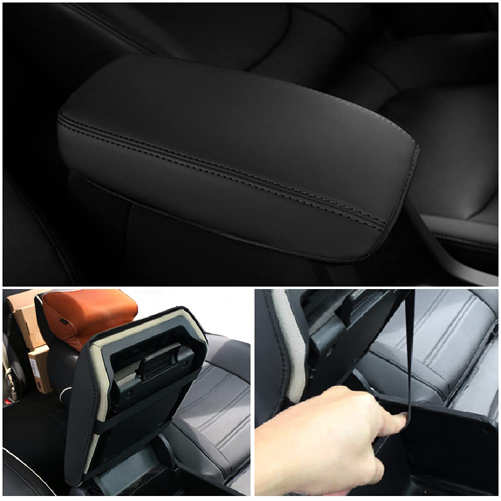 DIKSOAKR Center Console Cover Armrest Cover for Ford Edge 2015-2021, Luxury Leather Middle Console Cover Waterproof Car Armrest Protector (Black Line)