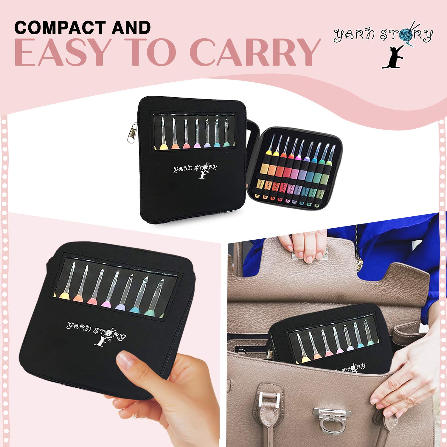 Crochet Kit, 9 Crochet Light Hooks, Lighted Crochet Needles Set - Led Crochet Hook Set with Ergonomic Handle, Crochet Hook Case and 9 Extra Batteries - 9 Knitting Needles from 2.5mm to 6.5mm (Black)