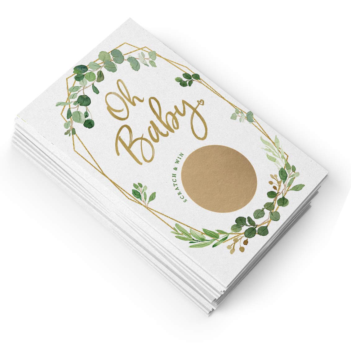 Printed Party Baby Shower Game – Greenery Scratch Off Cards for Girl or Boy, Botanical Theme, 30 Cards & Stickers