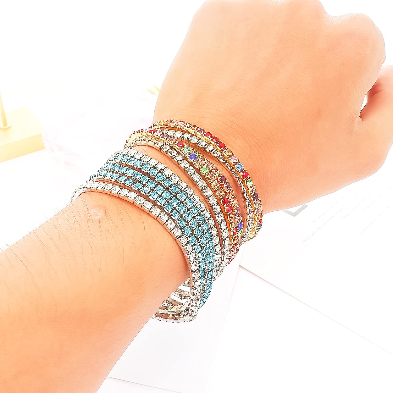 DIMISHIN Rhinestone Stretch Bracelet for Women Stacking Crystal Tennis Bracelet Diamond Bracelet Set (Multicolor)