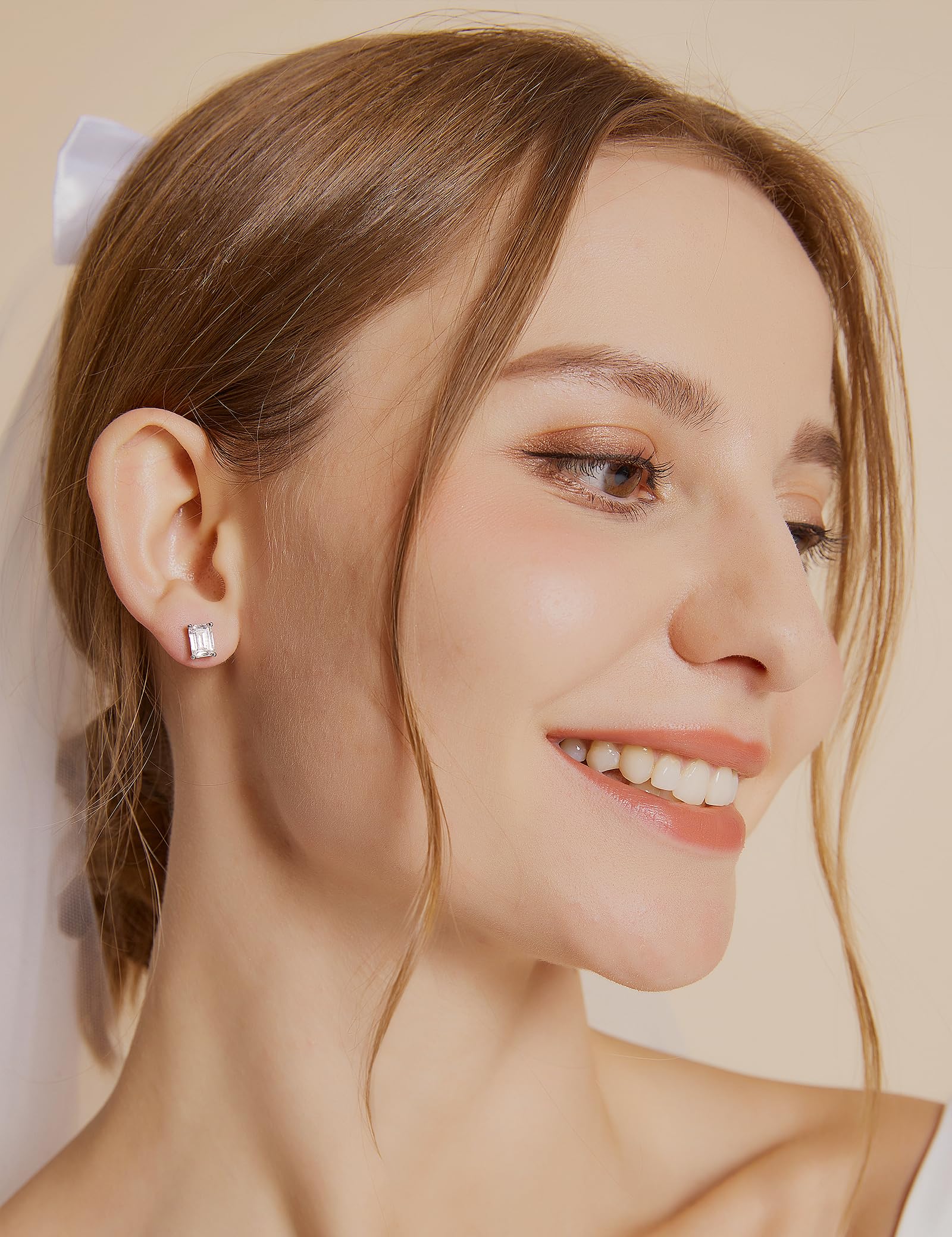 EAMTI 925 Sterling Silver Cubic Zirconia Stud Earrings for Women 1 Carat Emerald Cut CZ Stud Dainty Earrings Hypoallergenic