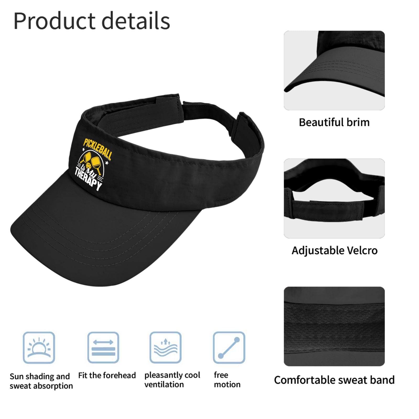 Dink Sun Visors No Headache for Women,Pickleball is My Therapy Visor Cap Mens for Beach,Soft Ball Visor,Black