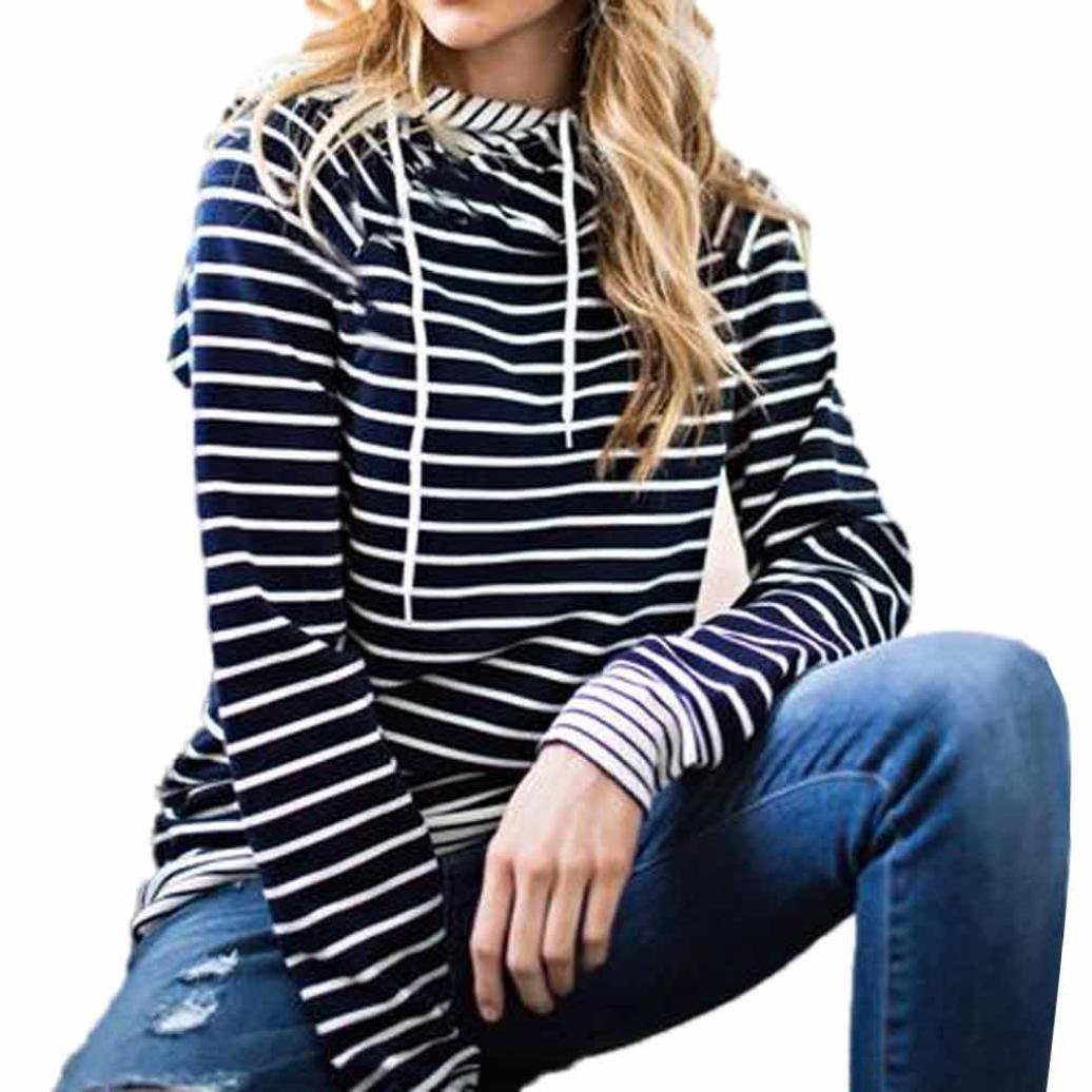 Women Blouse,IEason Womens Long Sleeve Hoodie Sweatshirt Jumper Hooded Pullover Tops Blouse (M, Navy)