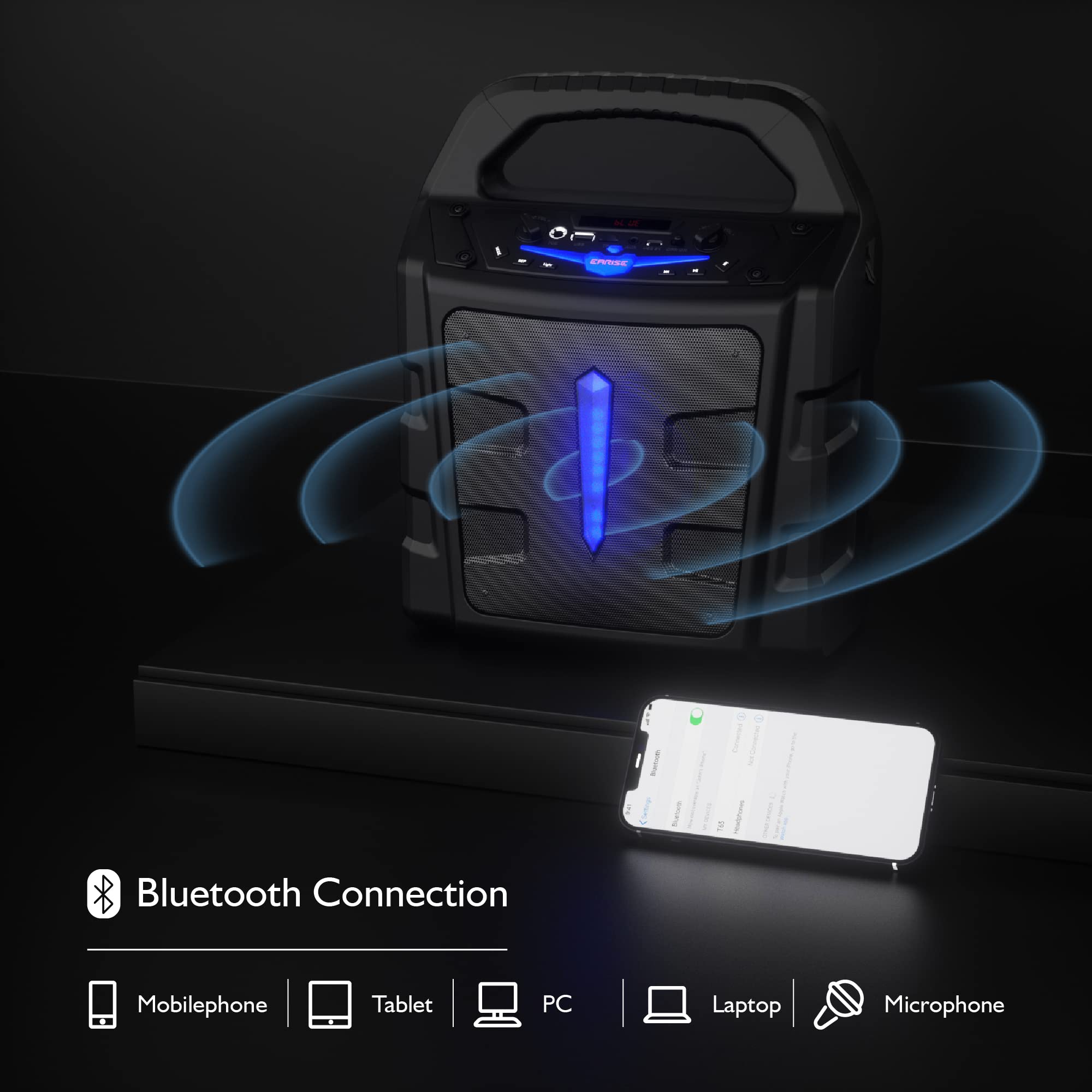 EARISE Vigorowl T65 Portable PA System with 2 Rechargeable Batteries, 30W Powerful Nonstop Playing Speaker, Bluetooth Karaoke Machine with 2 Microphones, for Outdoors and Indoors