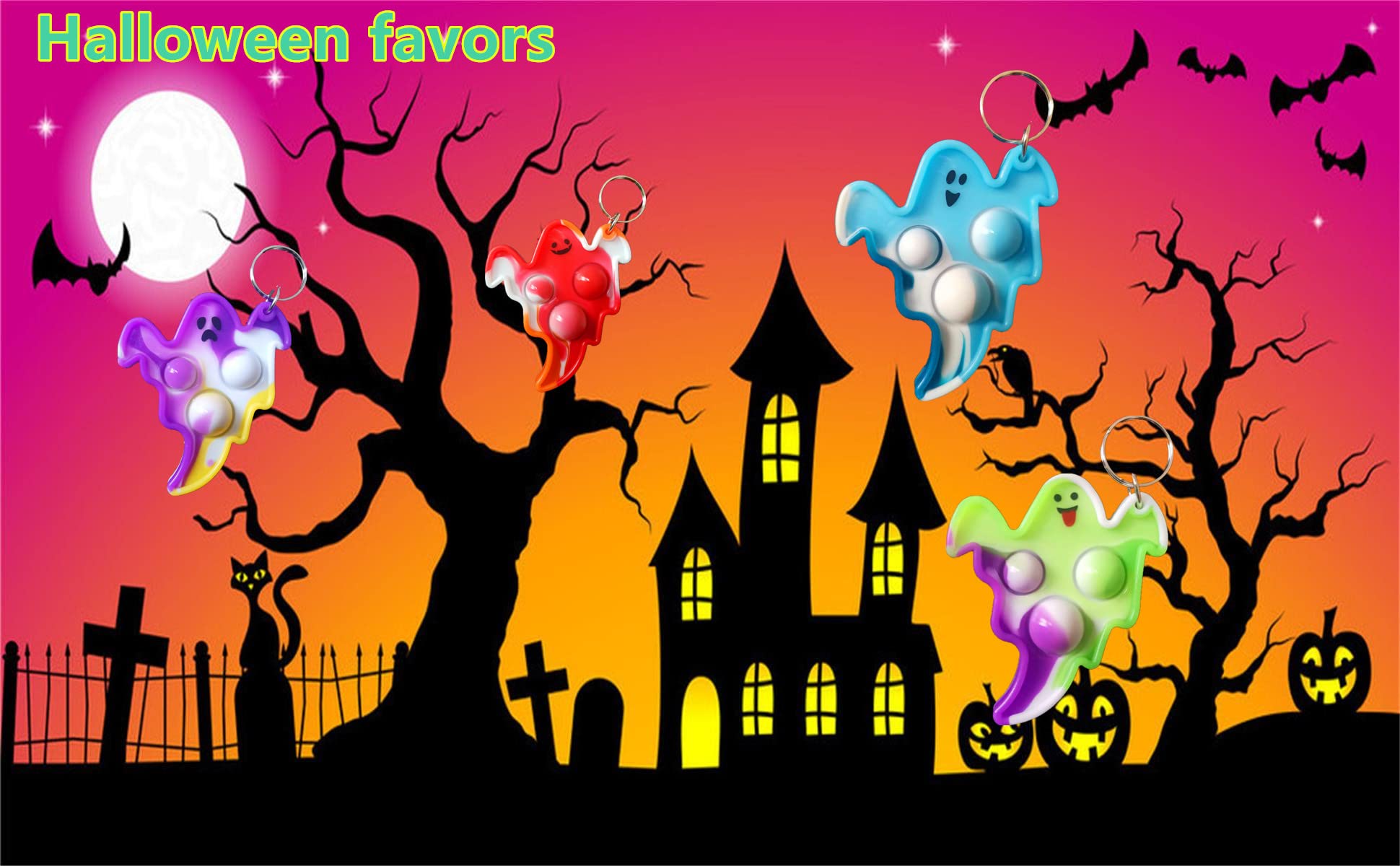 HOZKEAP 24 Packs Bulk Halloween ghost Fidget Bubble Mini Pop Keychain,Small Birthday Party Favors Supplies and Student Prizes