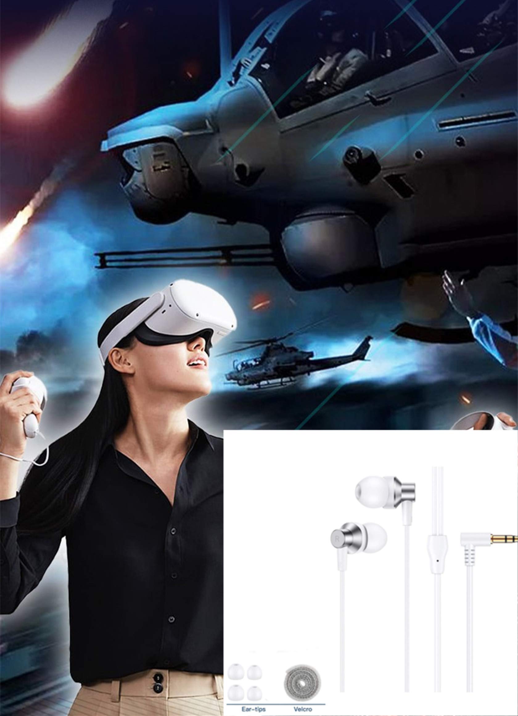 Earphones for Oculus Quest 2 VR Headset Noise-Isolating Earbuds Headphones with 3D 360 Degree Sound and Custom Silicone Earbuds Caps