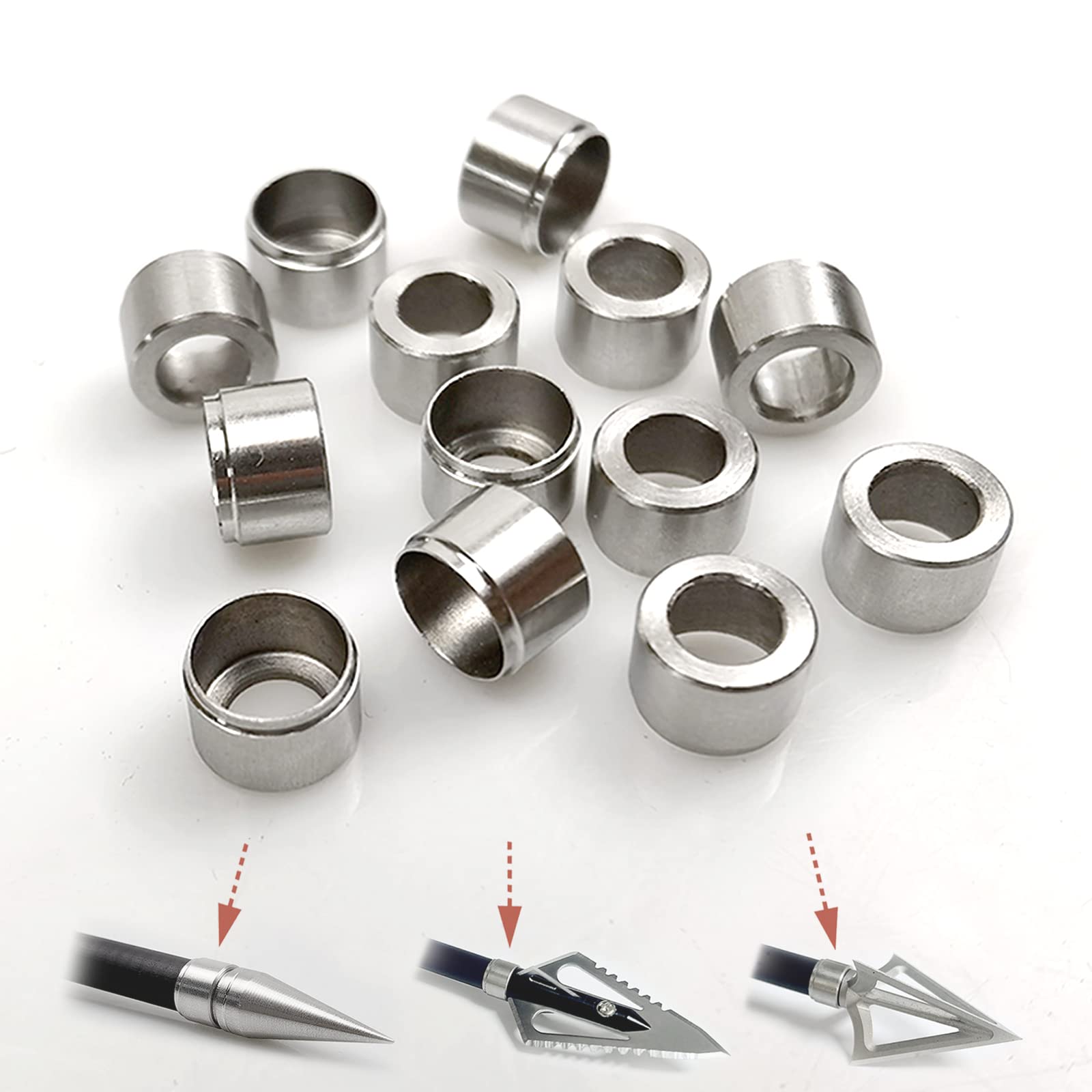 DIOLILI 12Pcs Archery Aluminum Inserts & 12Pcs Archery Arrow Shaft Protection Stainless Steel Explosion-Proof Ring for Hunting Bow Arrow Equipment Accessories