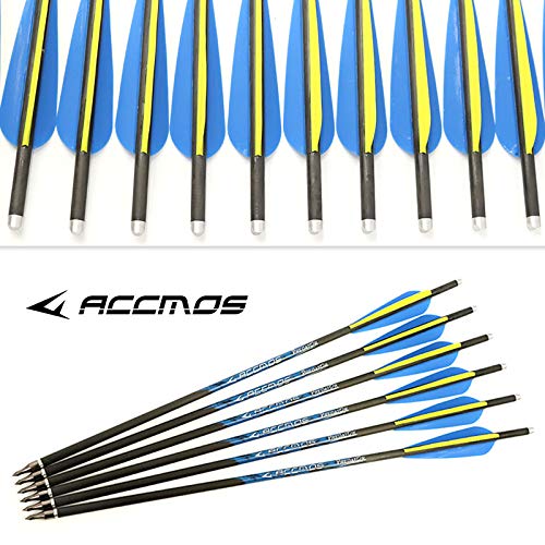 Crossbow Bolts 13 Inch Pure Carbon Crossbow Arrows for Hunting with 4" Feathers and 100 Grain Replacement Arrowheads for Archery Shooting Target Practice
