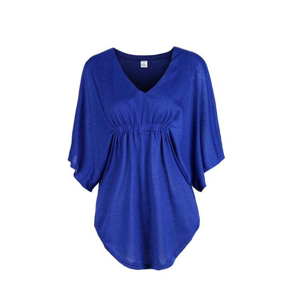 Womens Batwing Sleeve Blouse,V-Neck Tops Plain Summer Casual T Shirt Flowy Loose Pure Color Tops Plus Size Tunic Shirt