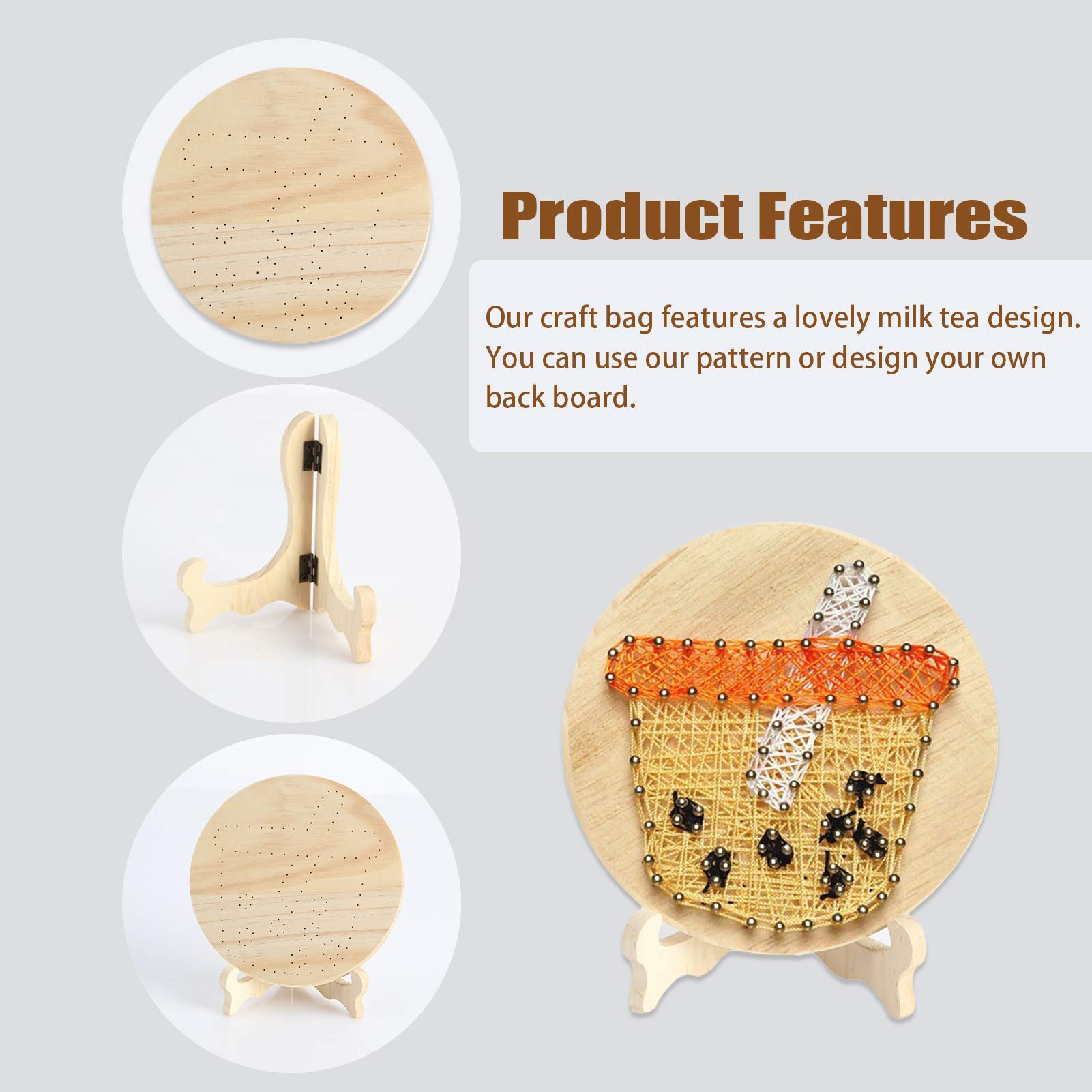 Wood Craft Kits String Art Kit DIY Bubble Boba Tea String Crafts Kit Toys for Adult Kids Creative Art Project for Boys Girls (Boba Tea kit)