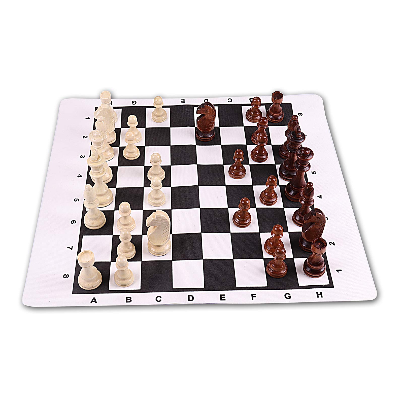Wooden Chess Pieces Only, 32 Pieses Standard Tournamen Staunton Wood Chessmen - 4" King/Storage Bag Gift Package, Leather Chess Board