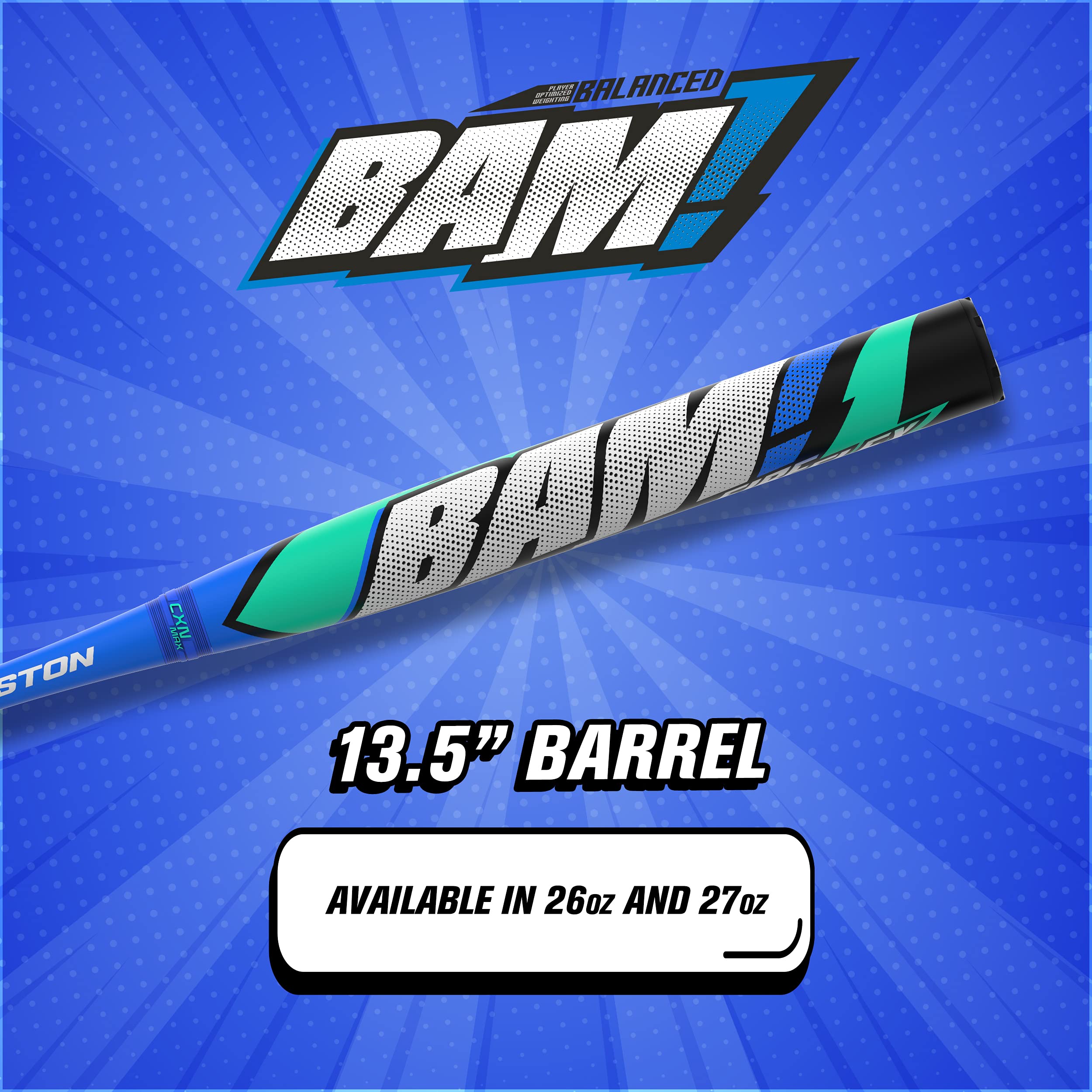 Easton BAM Slowpitch Softball Bat, Balanced, 13.5 in Barrel, USSSA, ISA & NSA, 34in x 26oz