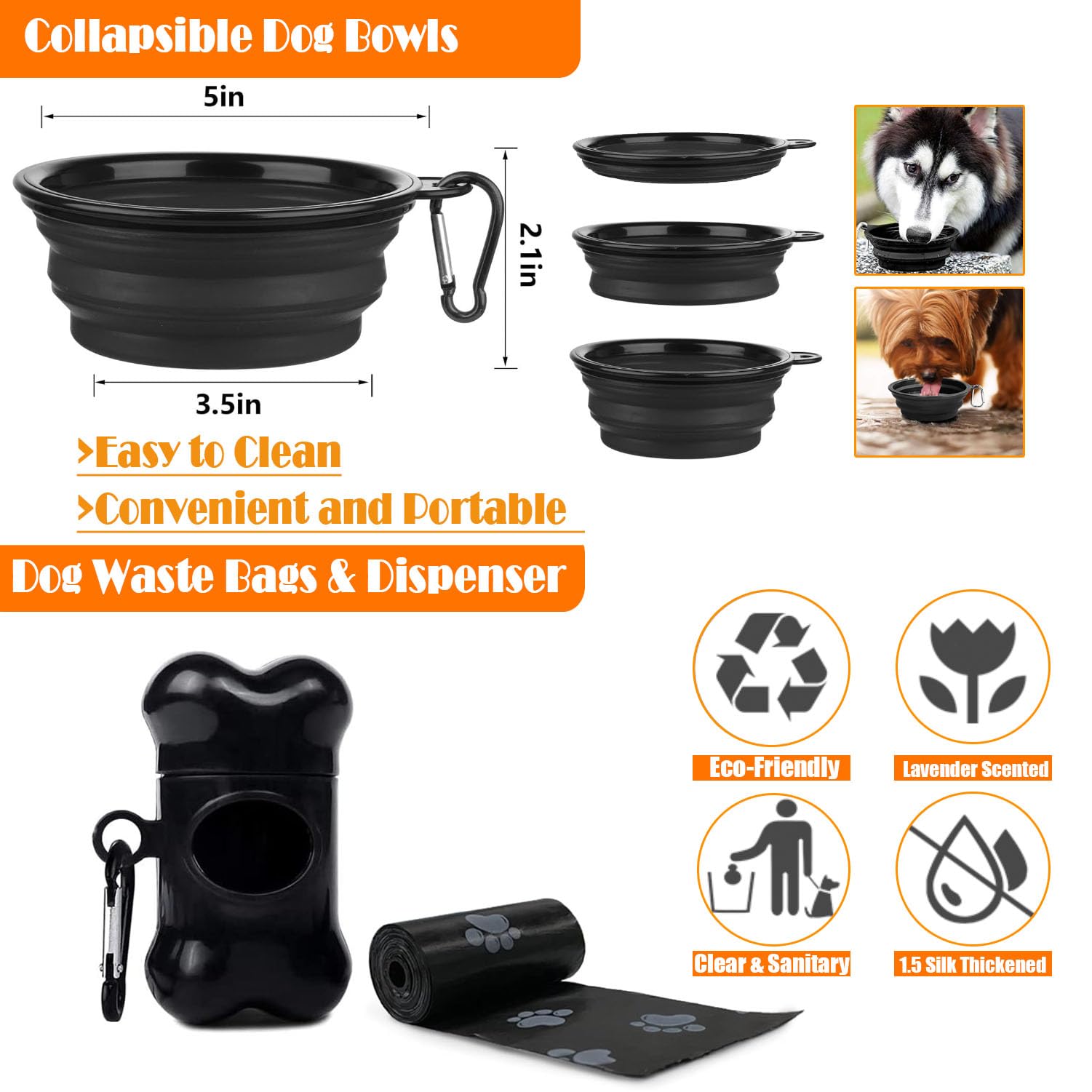 LOBEVE No Pull Dog Harness, Collar & Leash Set | Includes Dog Seat Belt, Collapsible Bowls & Poop Bag Dispenser. Ideal for Training, Walking, Hiking. Fits Small to Large Dogs(Black-M)