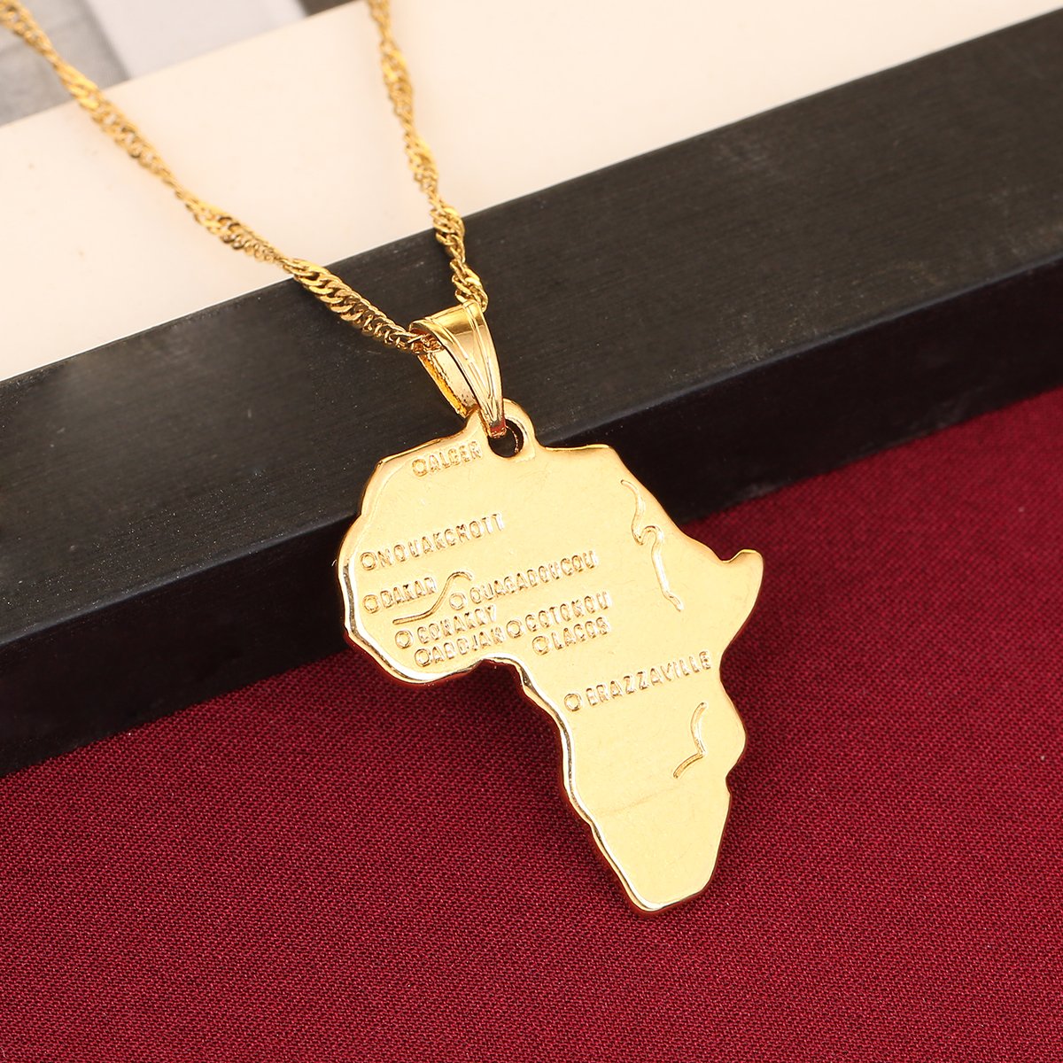 Crystal Africa Map Pendant Necklace Women 24K Gold African Map Hiphop Item Wholesale Pendant (Gold Map Pendant)