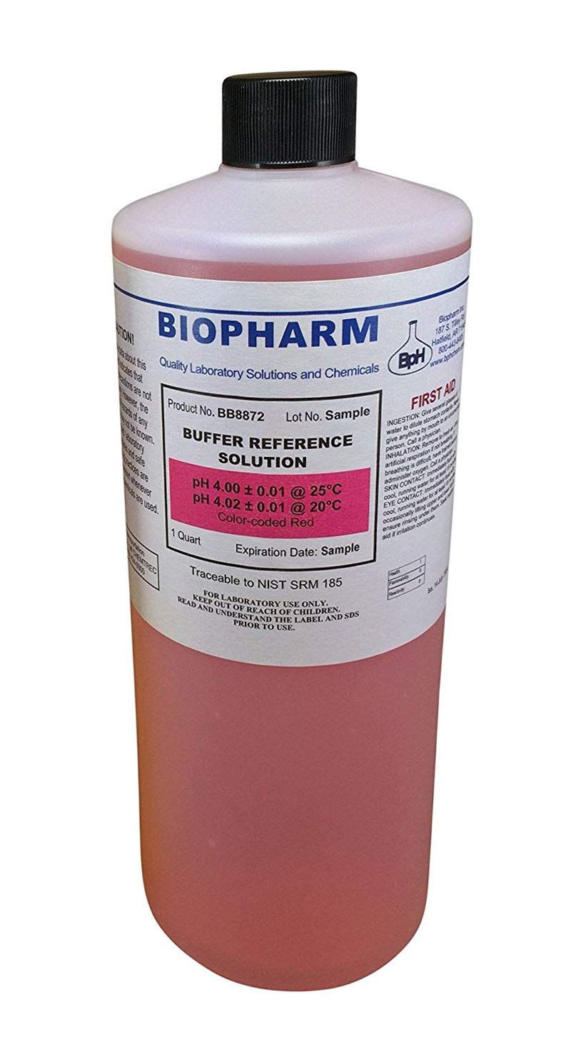 pH Buffer Calibration Solution, pH 4.00 â 1 Quart (950 mL) â NIST Traceable Reference Standards for All pH Meters | Color Coded Red