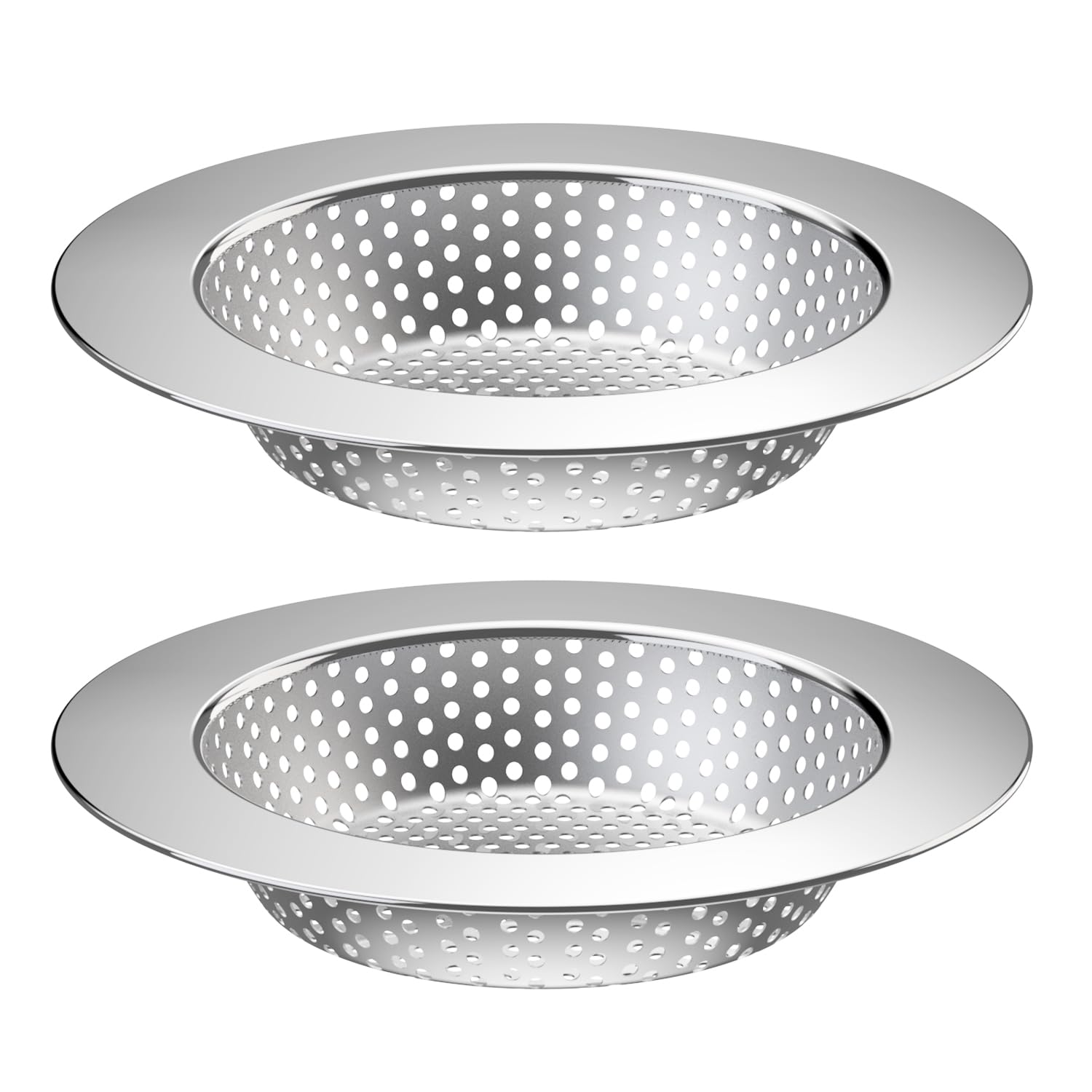 Huntonry 2PCS Kitchen Sink Drain Strainer/Catcher/Basket/Cover/Filter/Trap/Screen, Large Wide Rim 4.5" Diameter, Stainless Steel, Dishwasher Safe