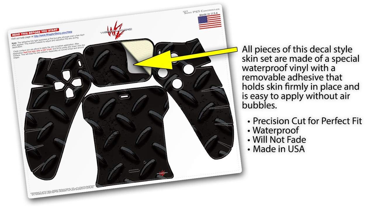 WraptorSkinz Skin Wrap compatible with Sony PS5 DualSense Controller Diamond Plate Metal 02 Black (CONTROLLER NOT INCLUDED)