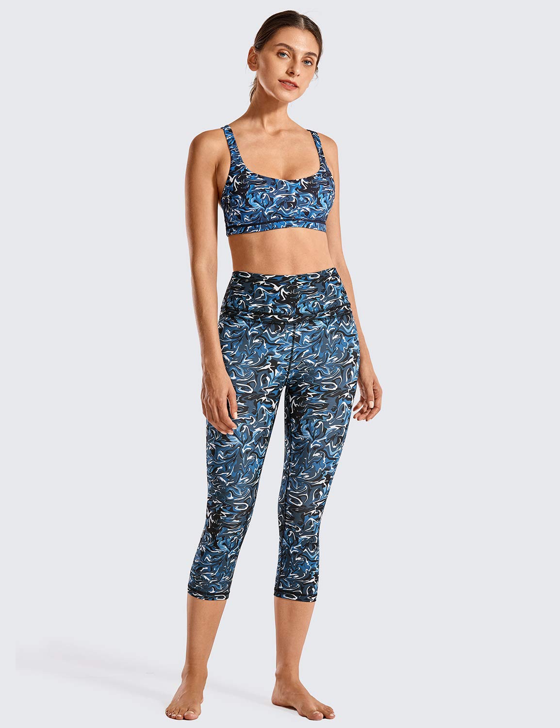 CRZ YOGA Women's Naked Feeling Workout Capris Leggings 19" - Gym Compression Tummy Control Yoga Capri Pants Ice Flower Multi1 Small