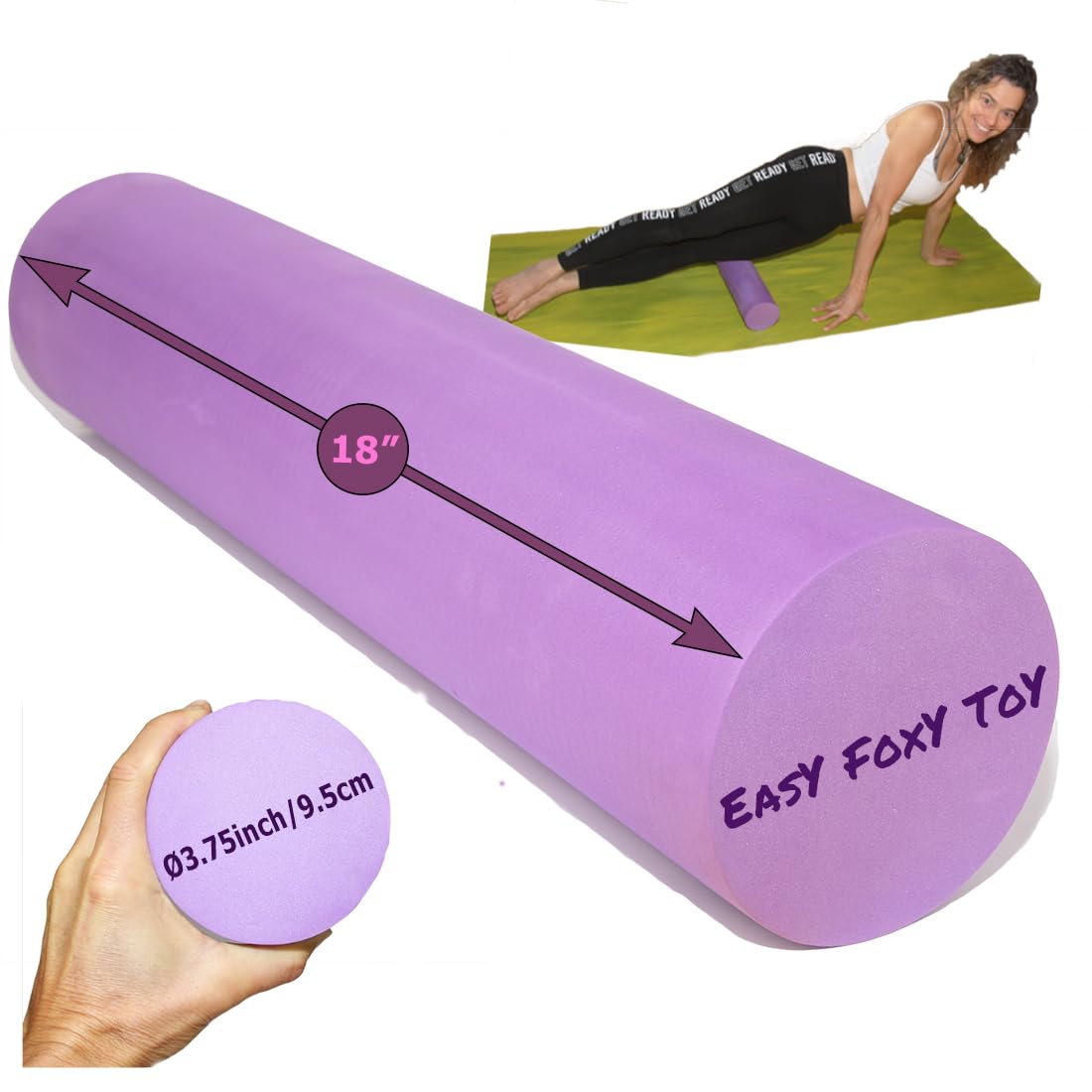 Easy FoxY ToY Small Medium Density EVA Foam Roller for Back & Leg Pain; Sore Muscle Recovery; Trigger Point Body Massage Roller Ć3.75"x18inch for Physical Therapy; Helps as Spine Cracker Stretcher