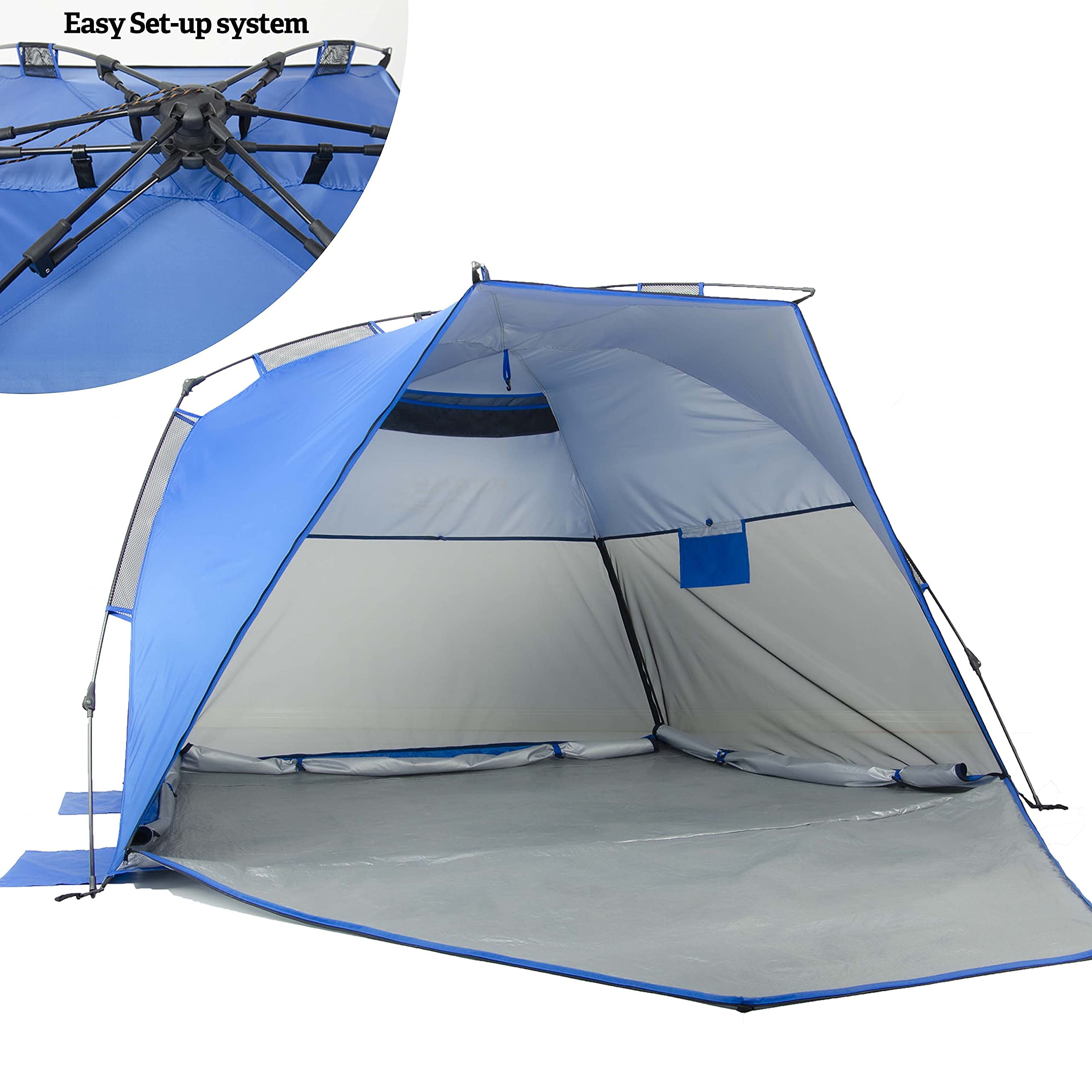 Easy Up Folding Beach Tent,Privacy Deluxe Sun Shelter for Family and Sports Events,SPF 50+,Large Ventilation Windows and Storage Pockets with Stakes