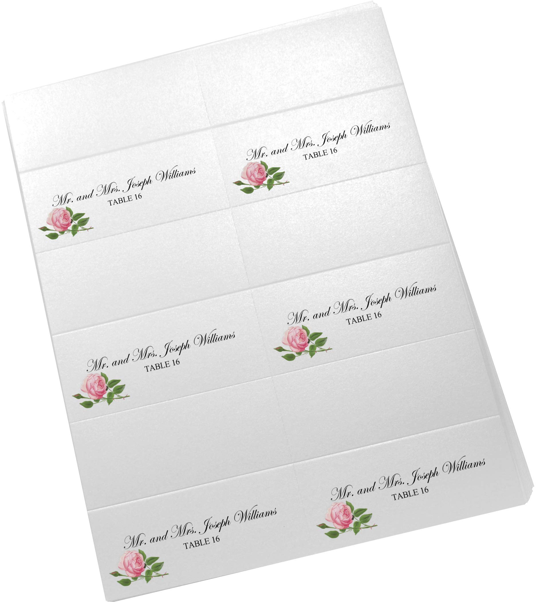 Pink Tea Rose Printable Place Cards, Set of 60 (10 Sheets), Laser & Inkjet Printers - Wedding, Party, Dinner, and Special Events - Made in the USA